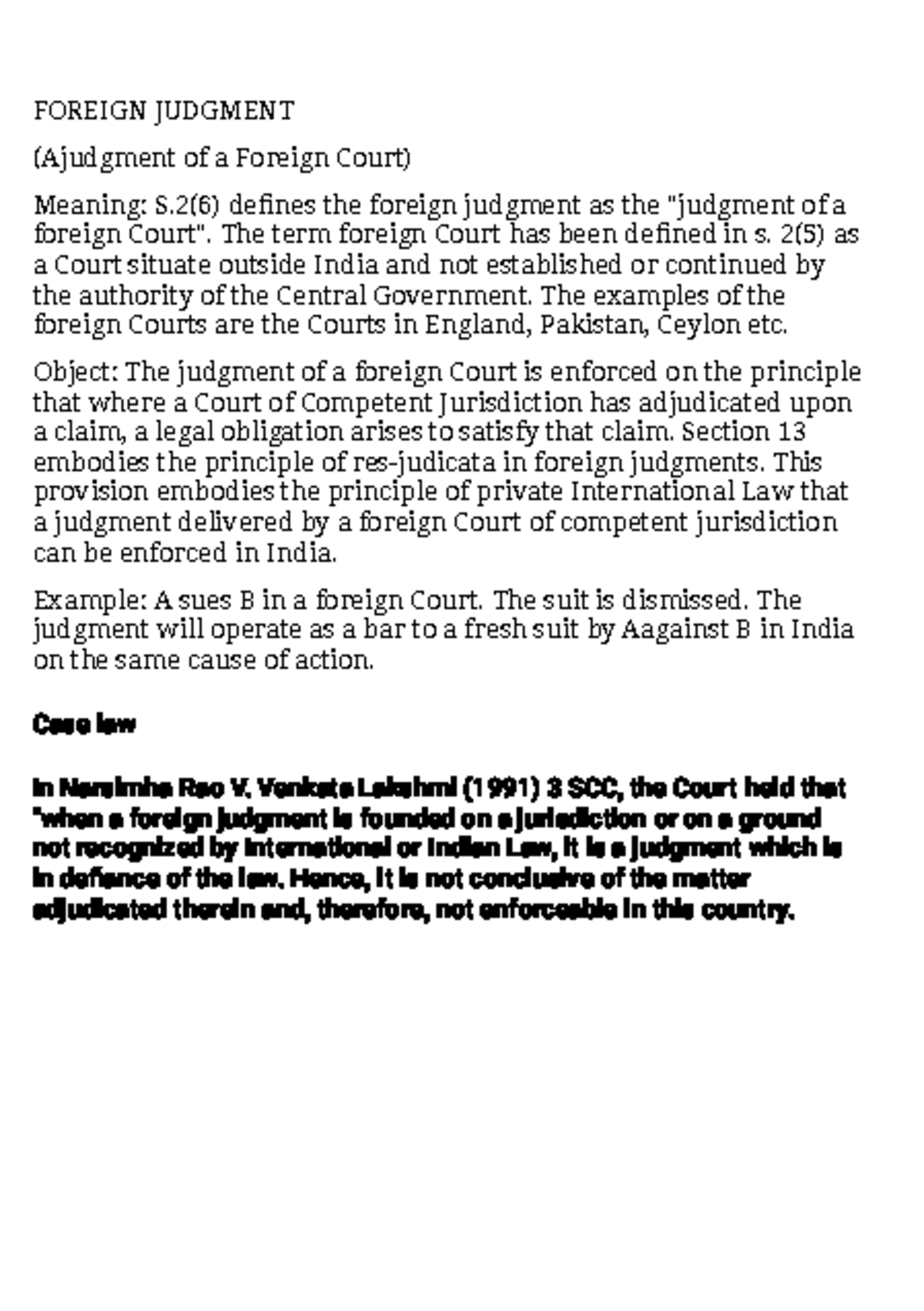 Foreign judgement - The term foreign Court has been defined in s. 2(5 ...
