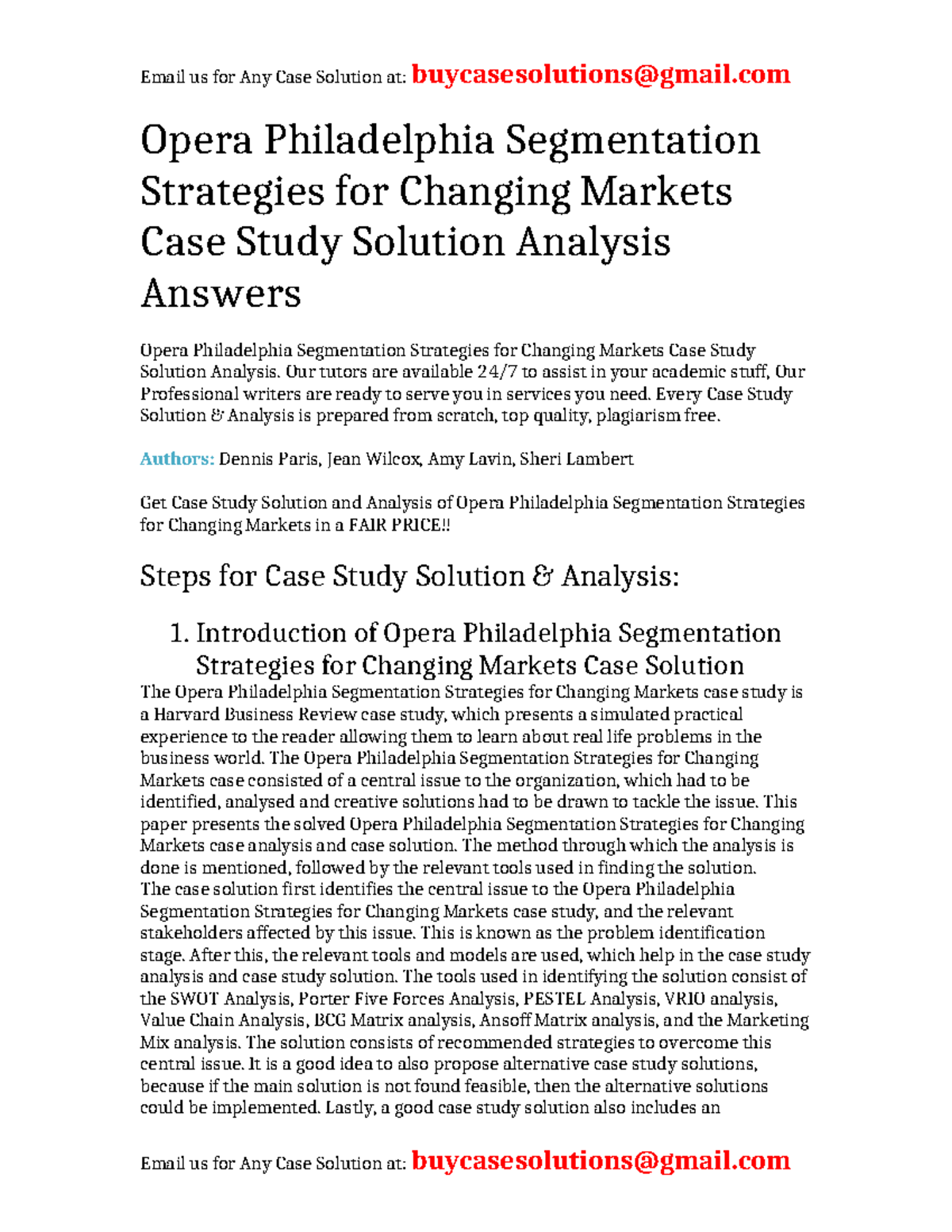 Case Solution Opera Philadelphia Segmentation Strategies for Changing ...