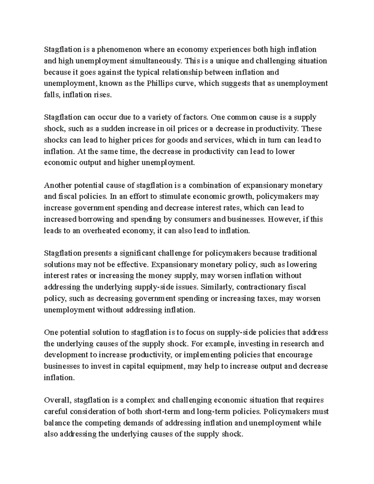 AP Macroecnomics Notes stagflation - Stagflation is a phenomenon where ...