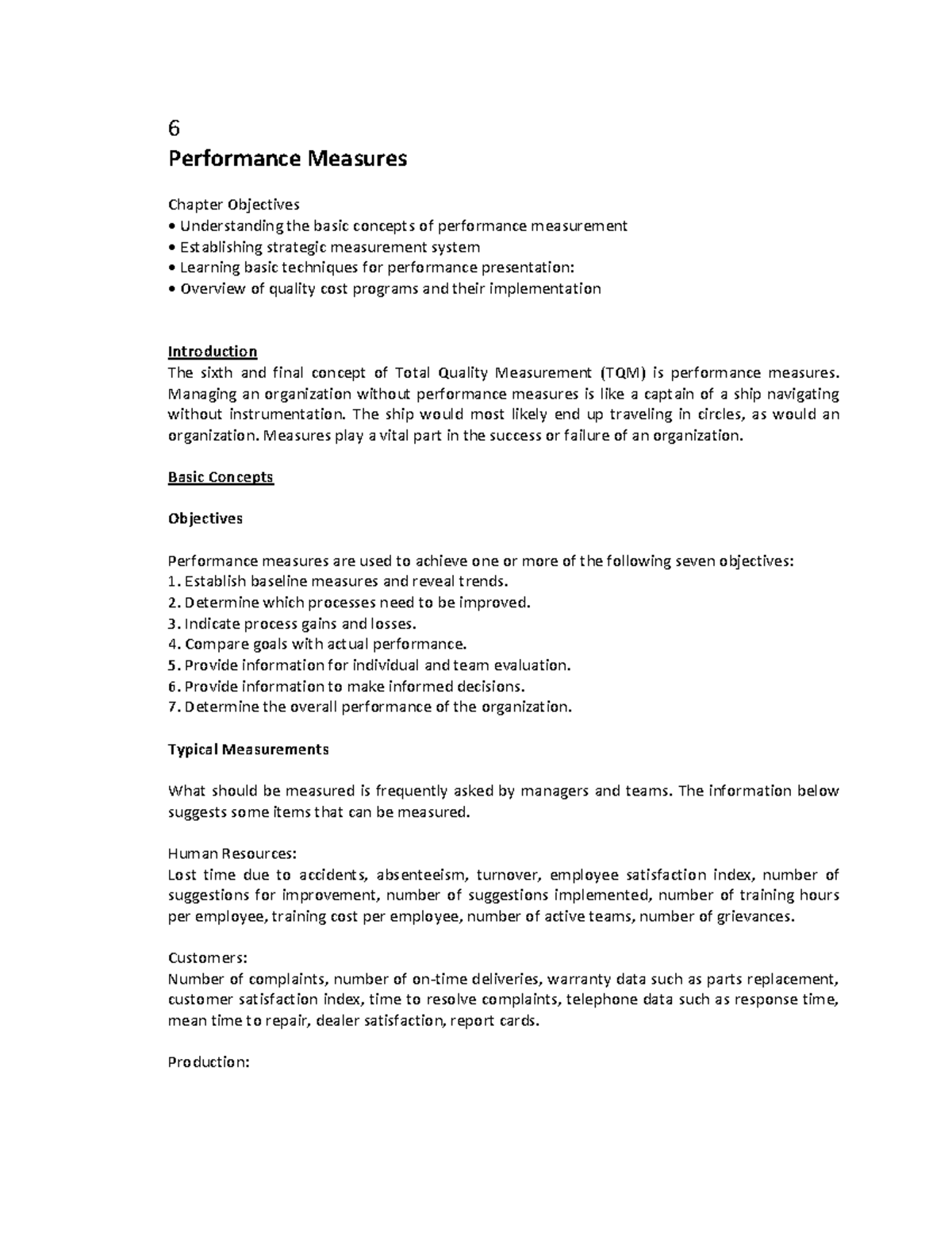 Chapter 5 - Performance Measures - 6 Performance Measures Chapter ...