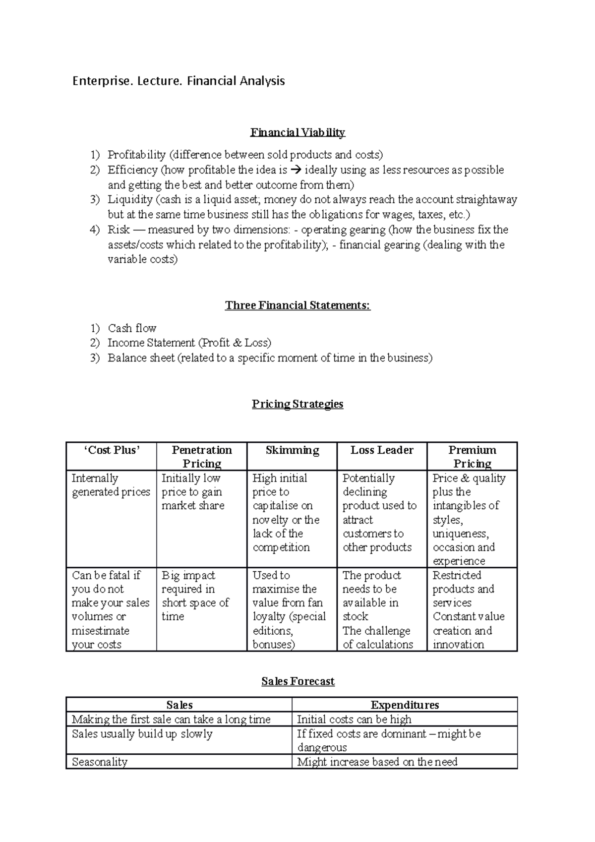 Enterprise. Financial Analysis Notes - Enterprise. Lecture. Financial ...