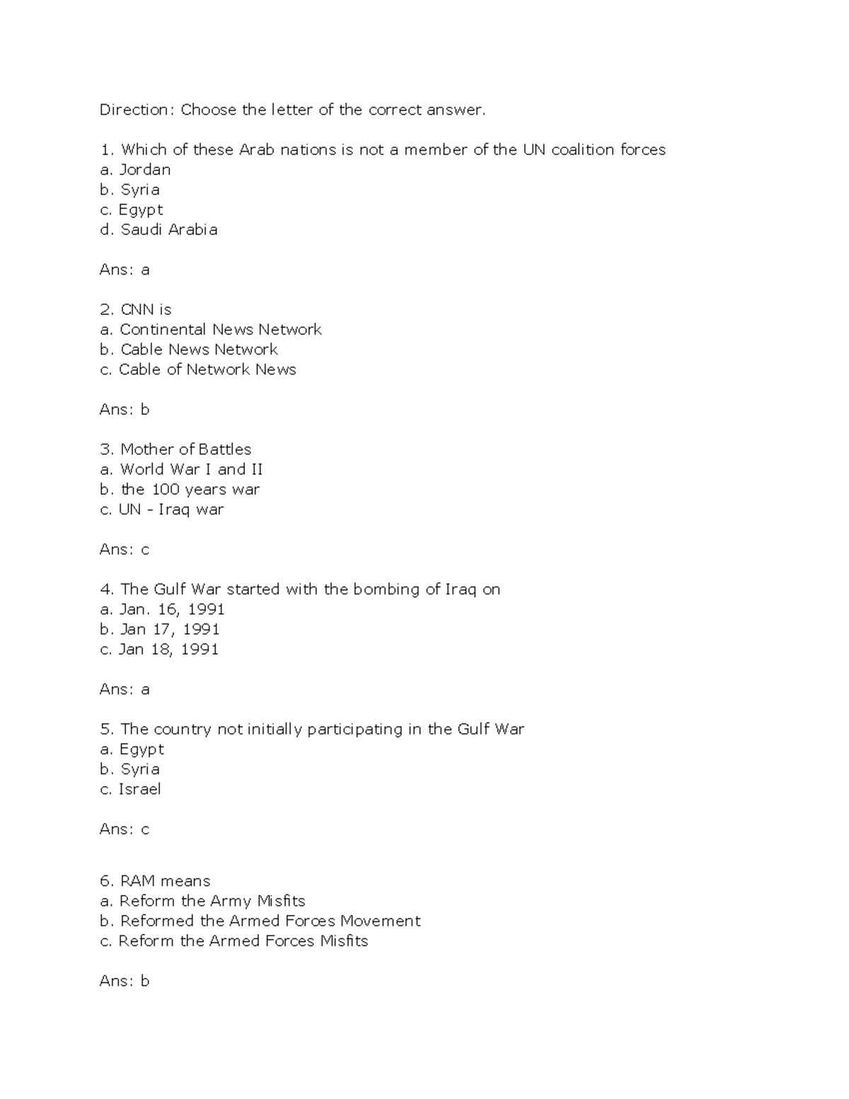 General Information (Current Events Part 1) - Direction: Choose the ...