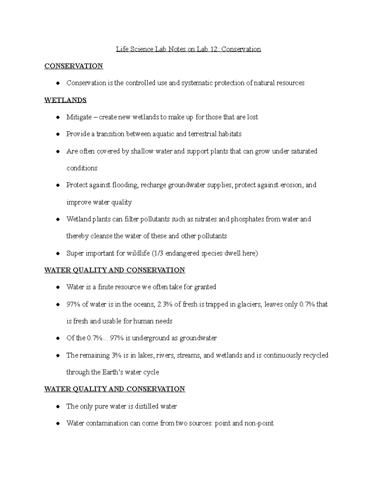Life Science Lab Notes on Lab 12 Conservation - Life Science Lab Notes ...