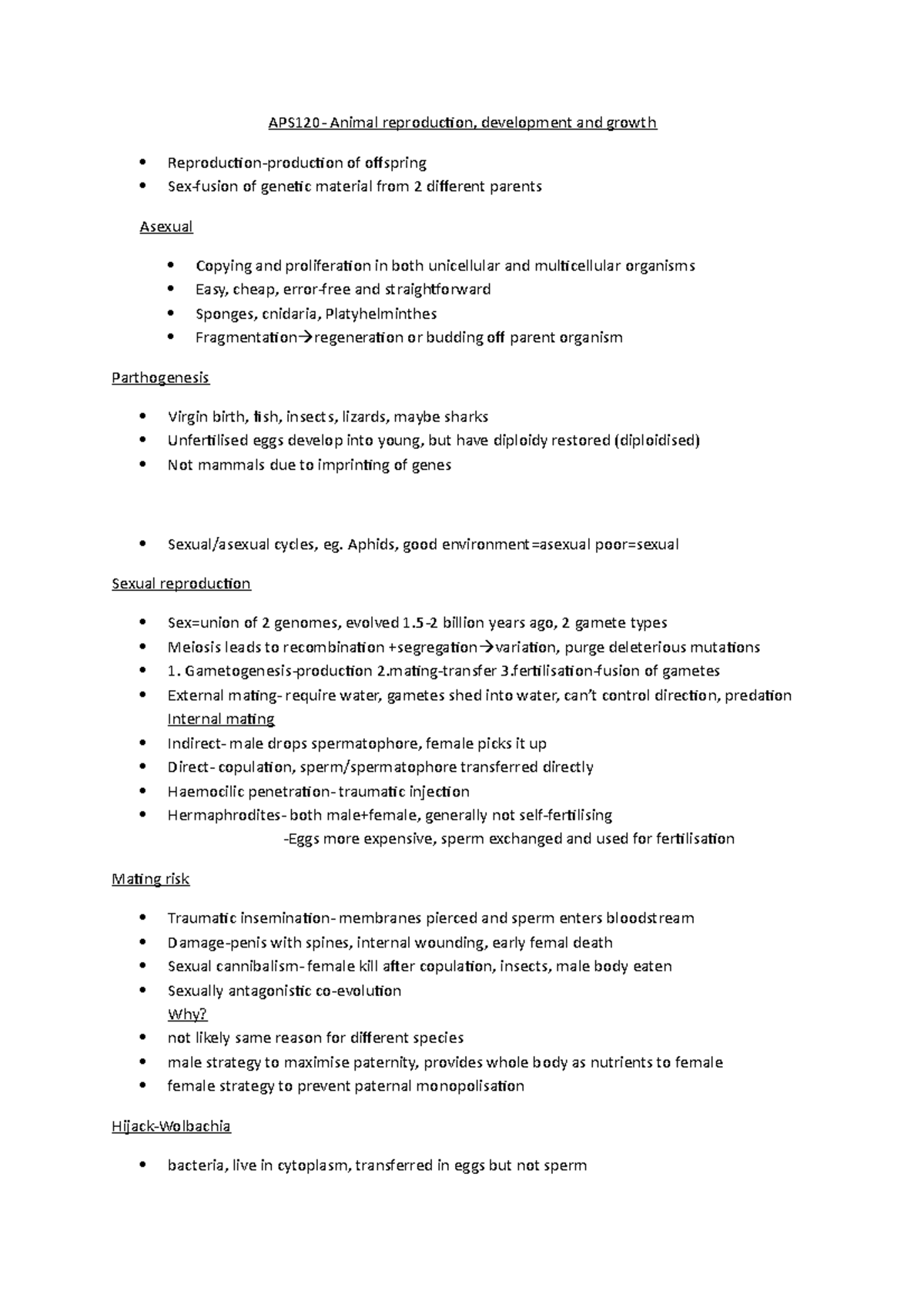 Reproduction, Development and Growth - Lecture notes - APS120 - Animal ...