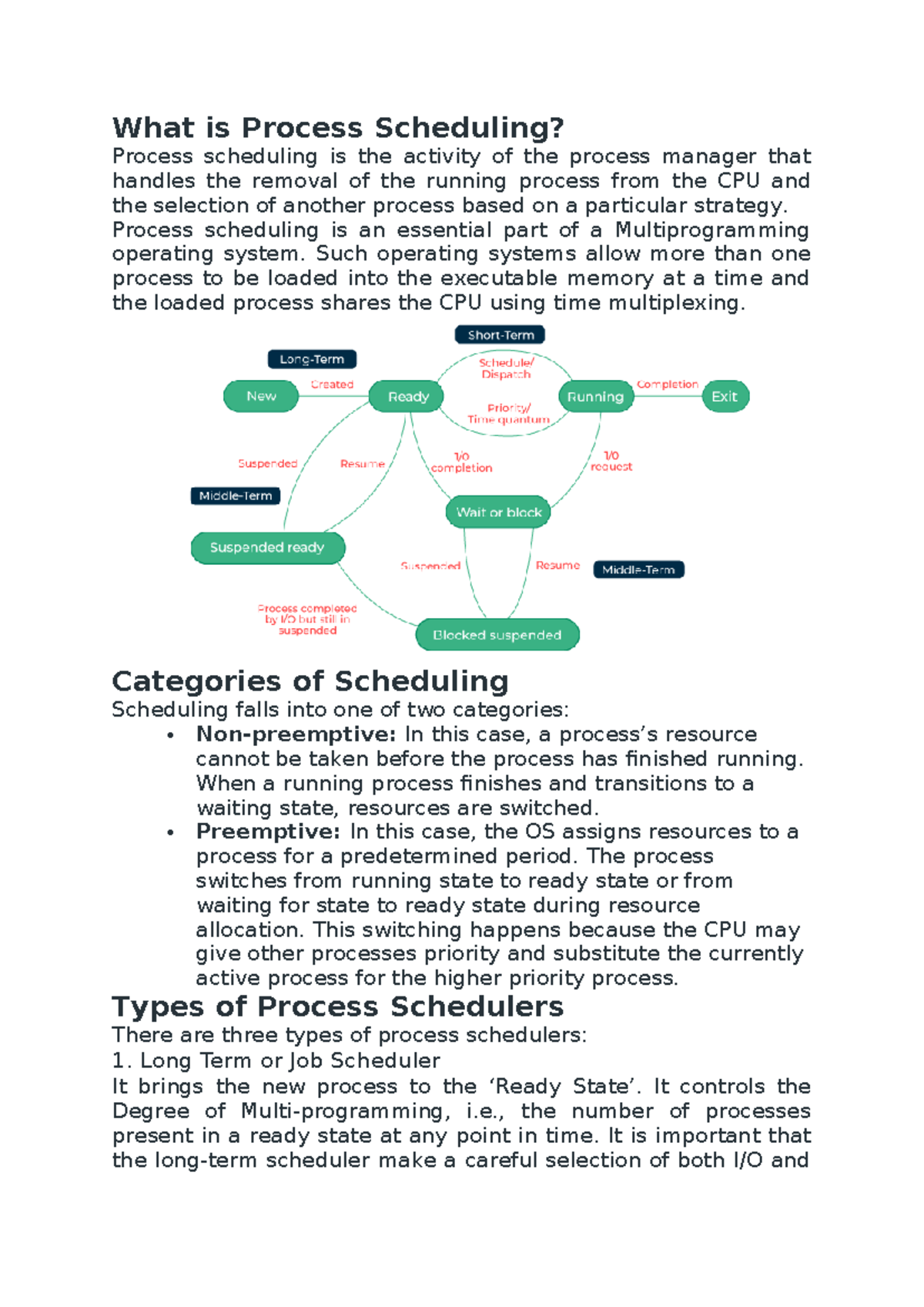 Os section a II - What is Process Scheduling? Process scheduling is the ...