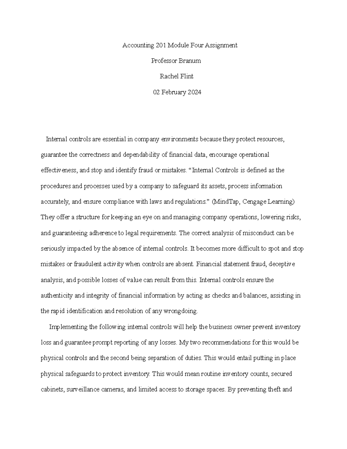 ACC 201 Module Four Assignment - Accounting 201 Module Four Assignment Professor Branum Rachel ...