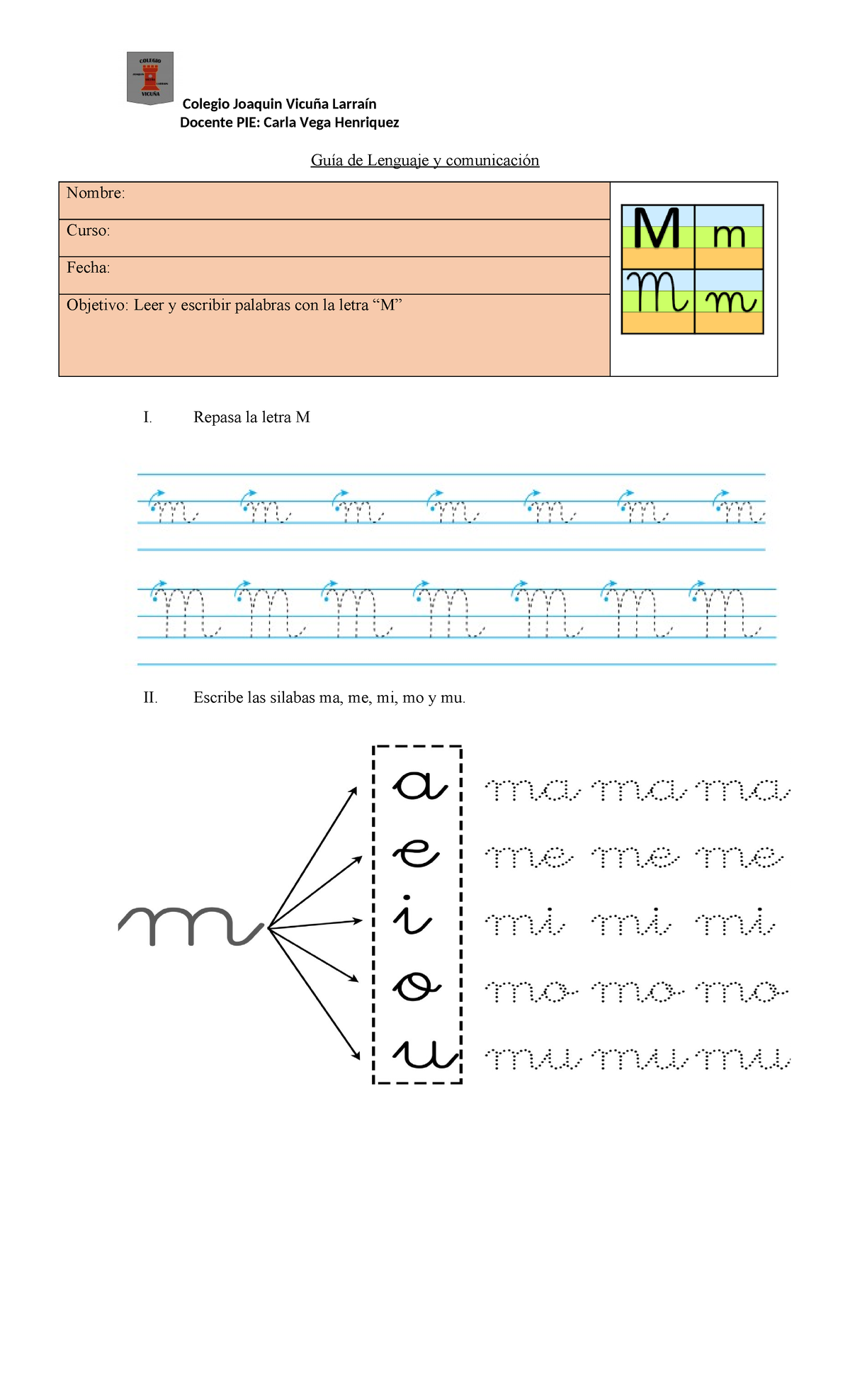 GUIA CON LA M1 - Guía para enseñar a leer a niños con NEE Letra M ...