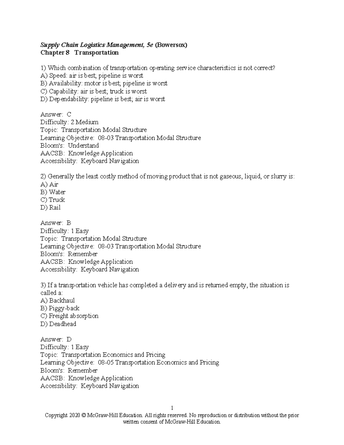 Bowersox 5e Chapter 08 TB Answer Key - Supply Chain Logistics ...