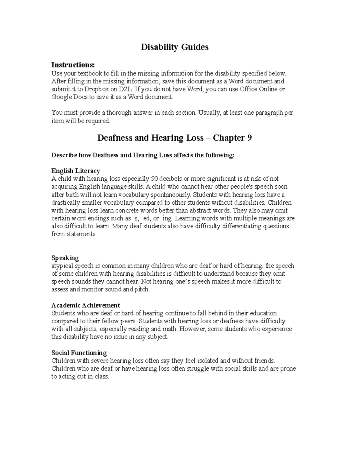 SPE329 Disability Guide Hearing loss deafness.docx - Disability Guides ...