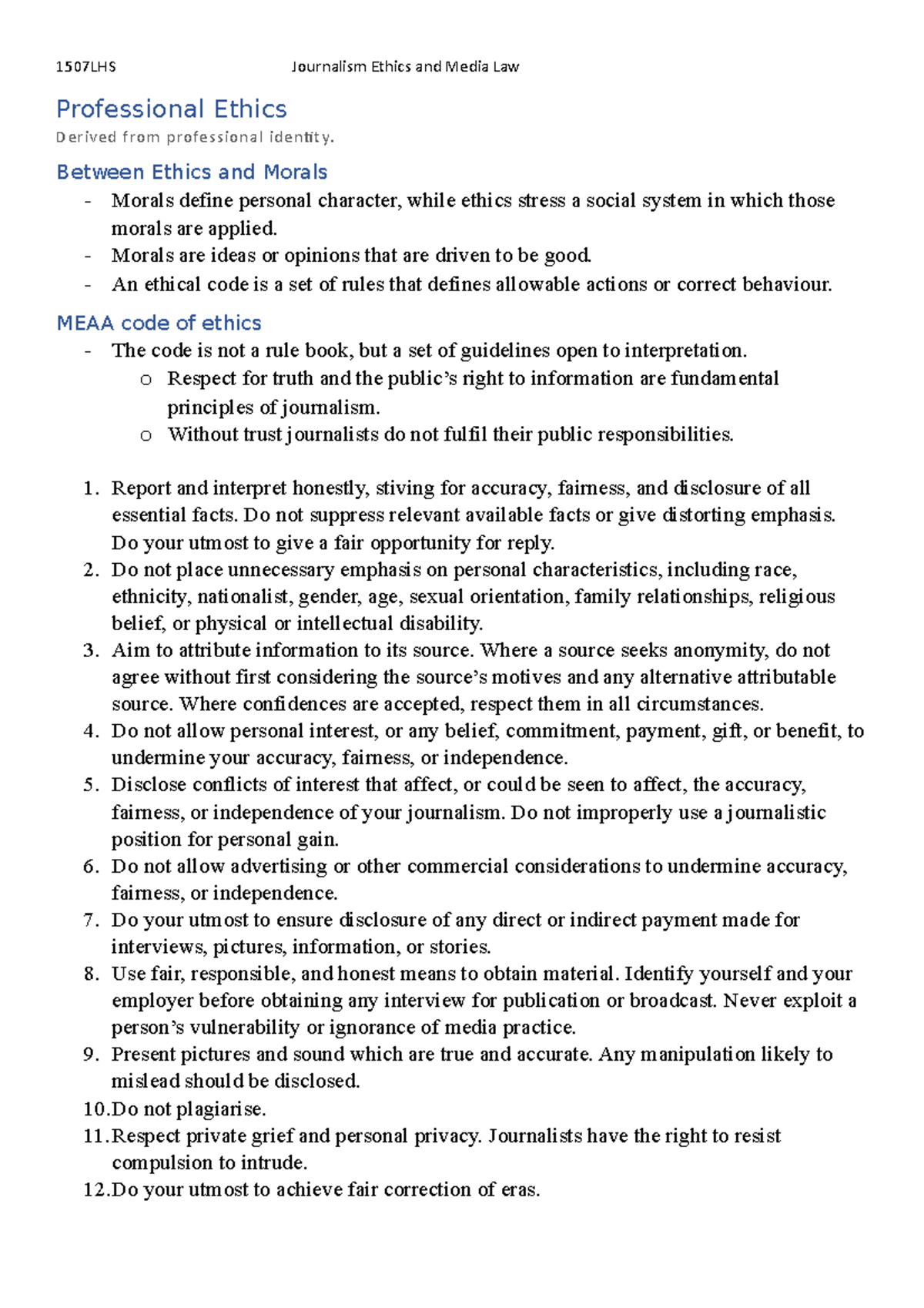 1507LHS - Week 3 - Professional ethics, journalism ethics and the law ...