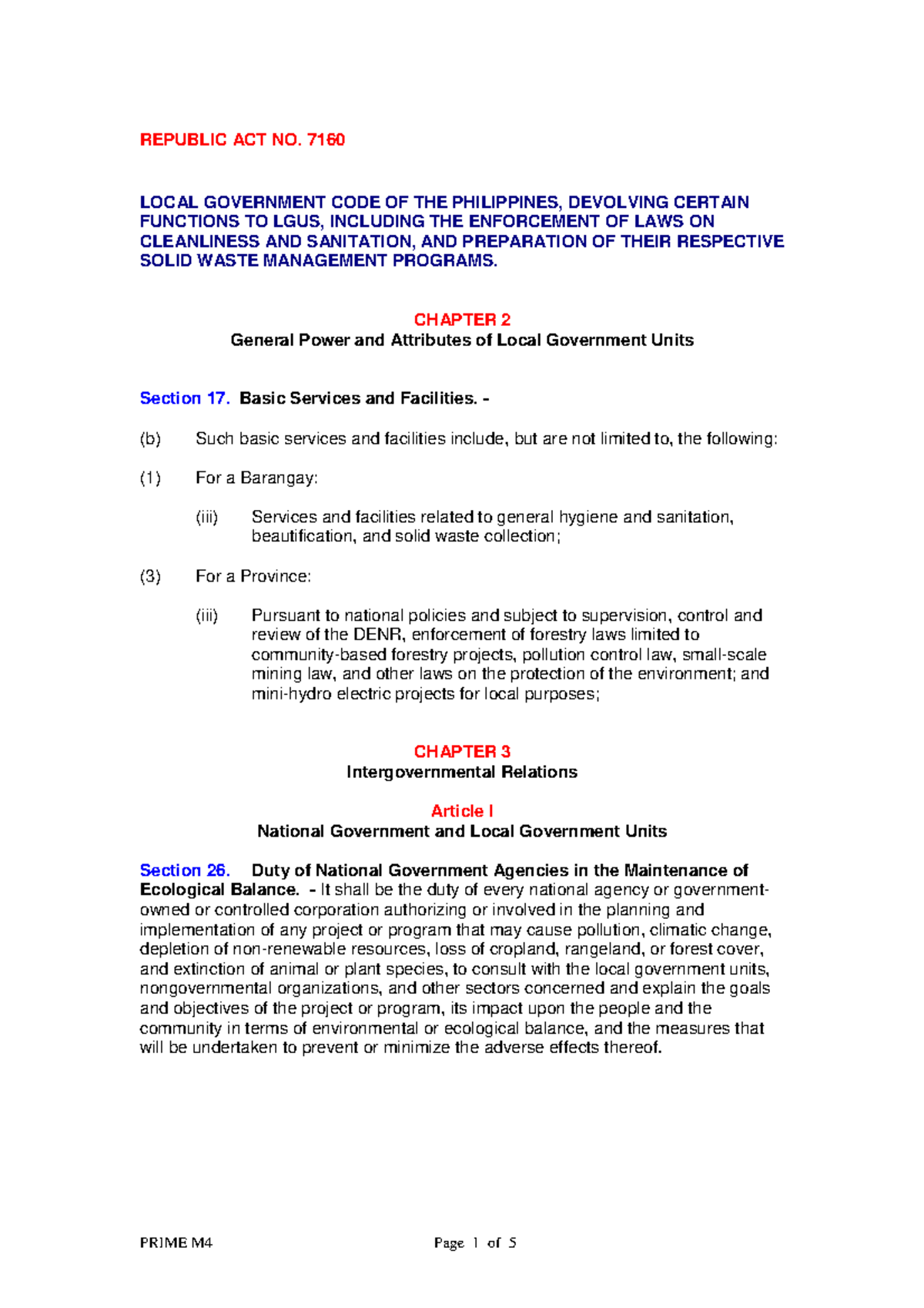 RA 7160LGC - review - REPUBLIC ACT NO. 7160 LOCAL GOVERNMENT CODE OF ...