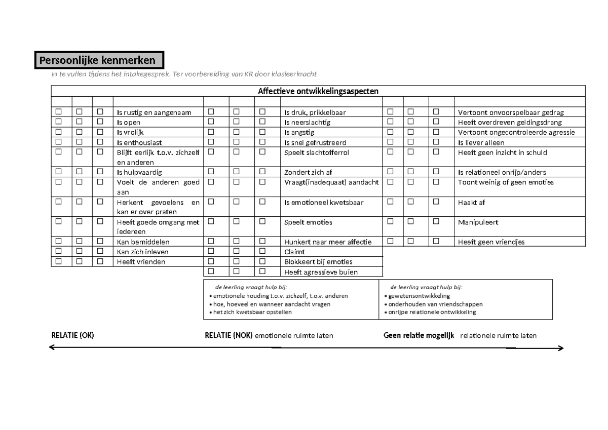 Observatielijst Kok - hulpmiddel - Persoonlijke kenmerken In te vullen ...