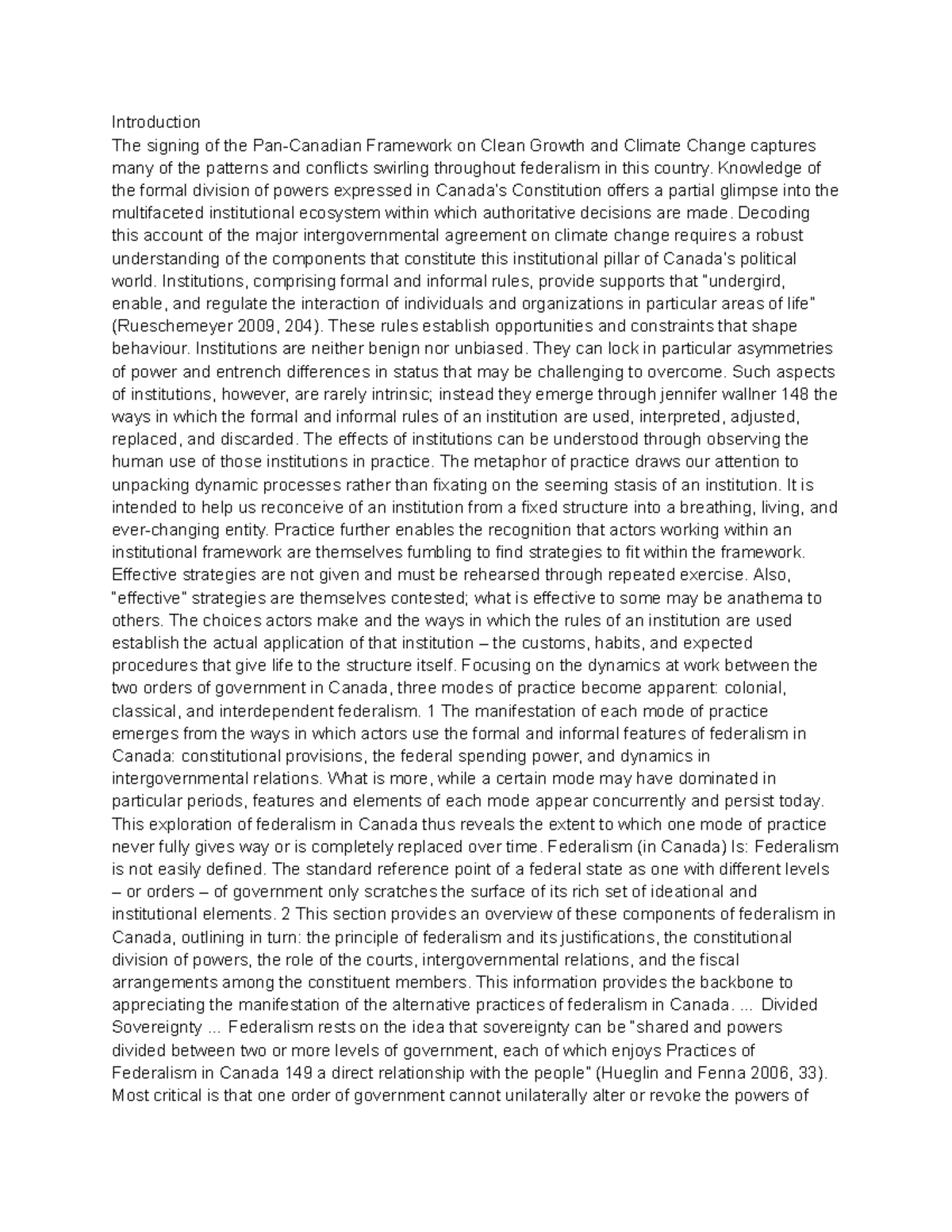 federalism in canada - Introduction The signing of the Pan-Canadian ...