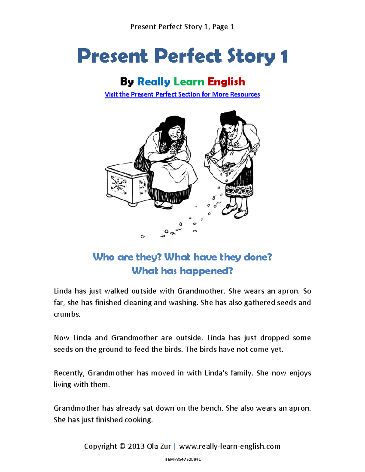 Perfect tenses - Material para practicar tiempo verbal en inglés - Present Perfect Story 1, Page ...