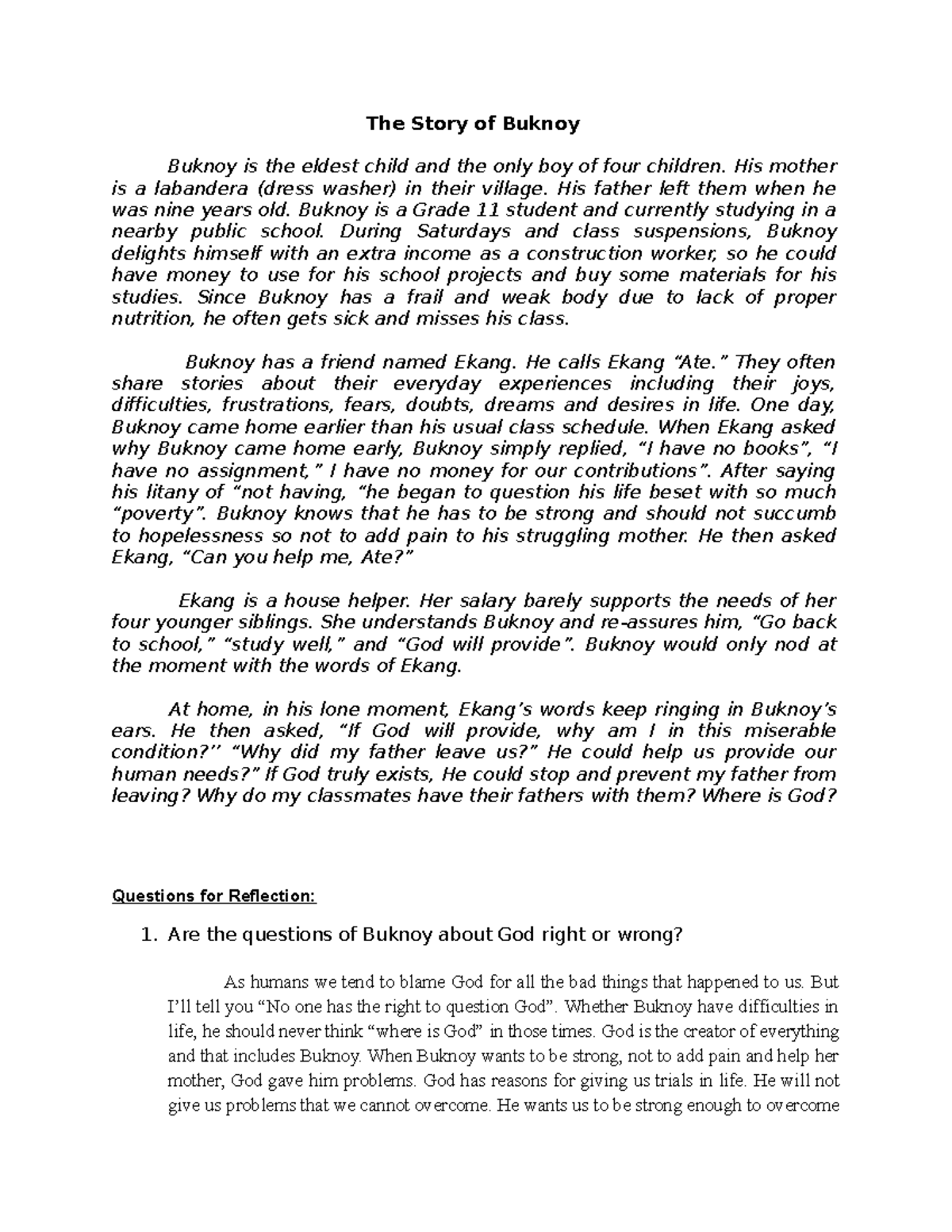 Activity 1 THEO - The story of Buknoy - The Story of Buknoy Buknoy is ...