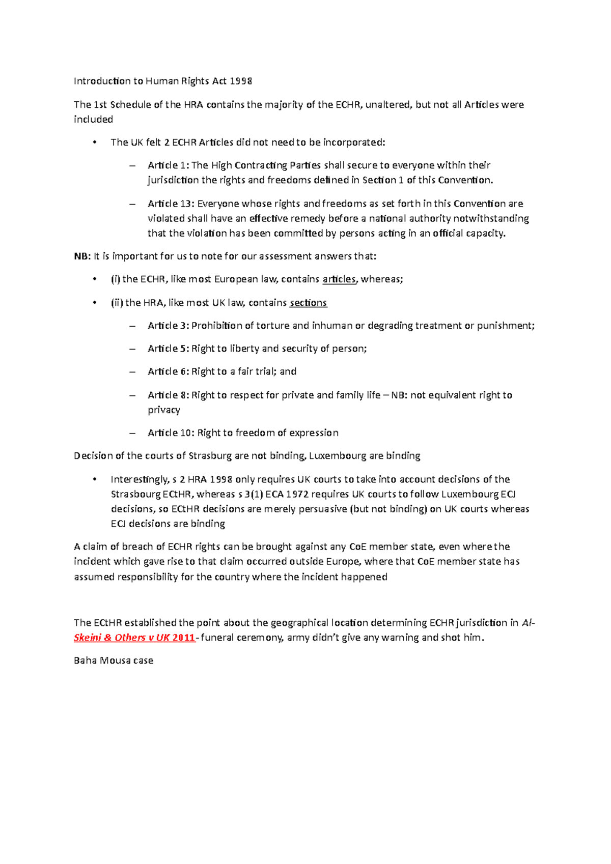 Lecture 8- Introduction to Human Rights Act 1998 - Introduction to ...