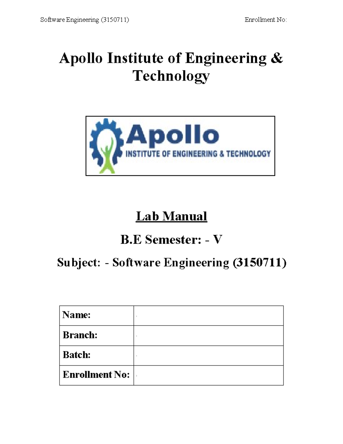 SE LAB Manual - Apollo Institute of Engineering & Technology Lab Manual ...