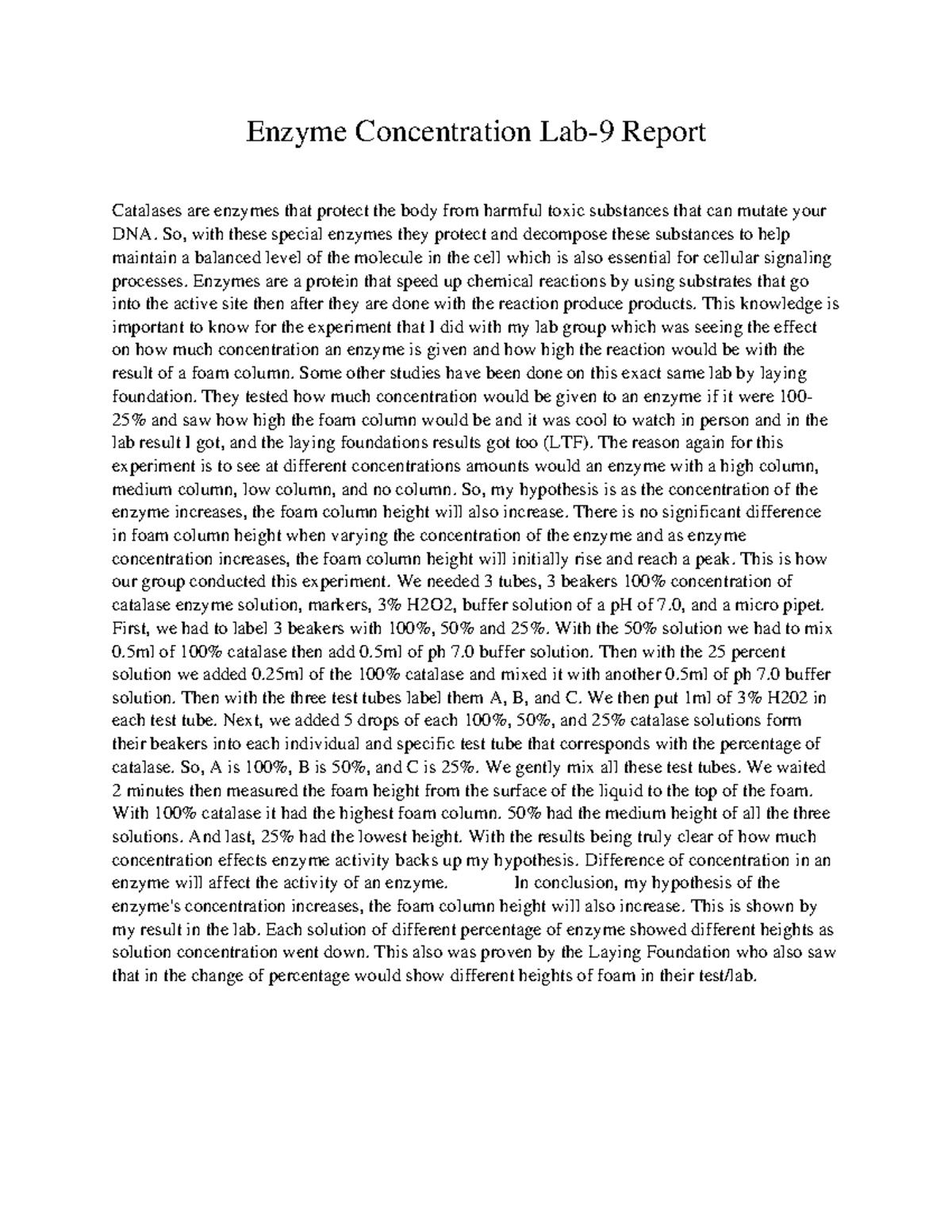 Enzyme Concentration Lab-9 Report - Enzyme Concentration Lab-9 Report ...