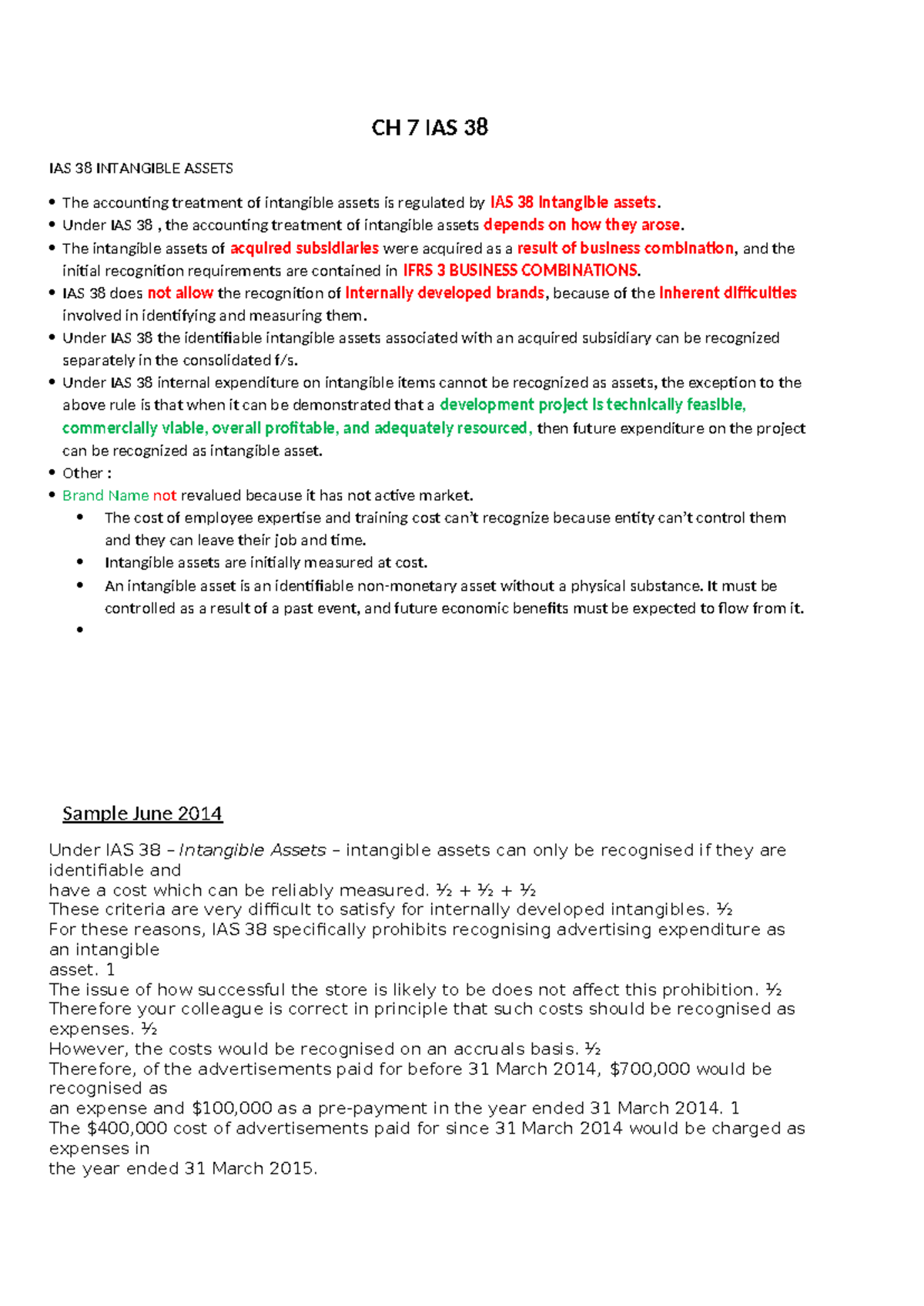 CH 7 IAS 38 Intangible Assets+ IFRS 3 Goodwill - CH 7 IAS 38 IAS 38 ...