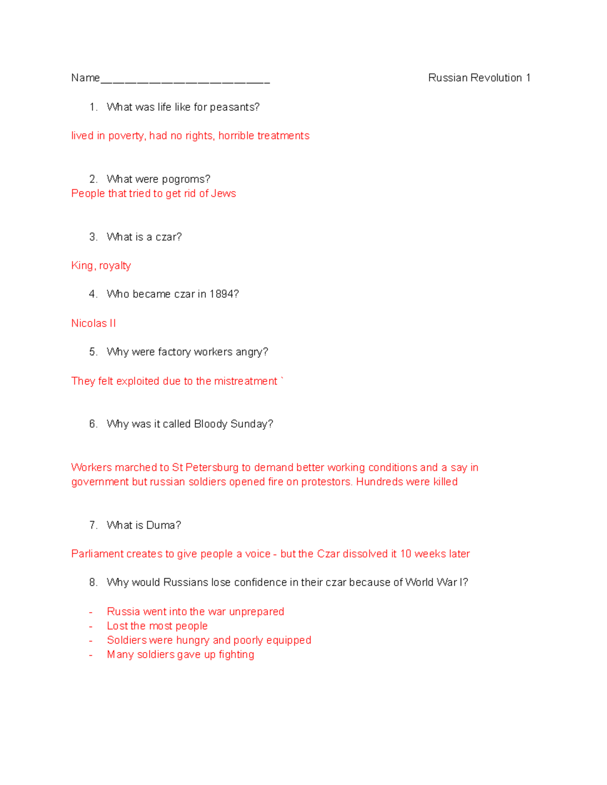 Kayla Lin - Russian Revolution 1 - Handout - Name ...