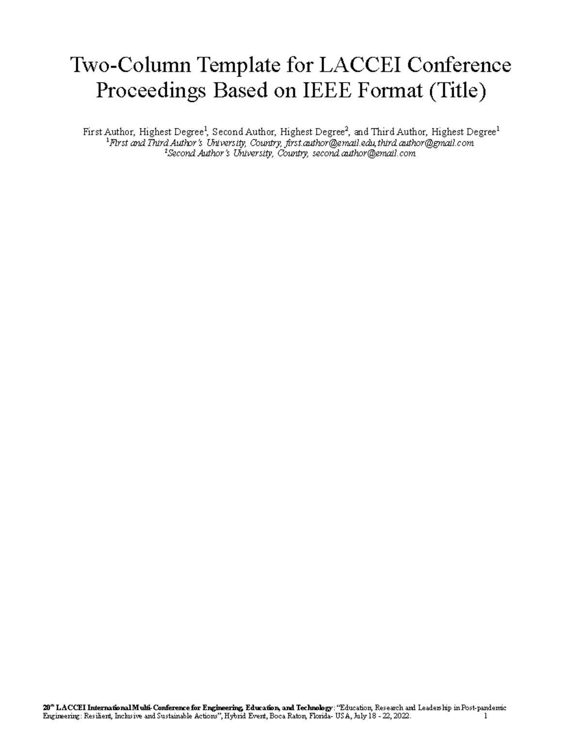 Formato Paper Template 2022- Laccei - Two-Column Template for LACCEI ...