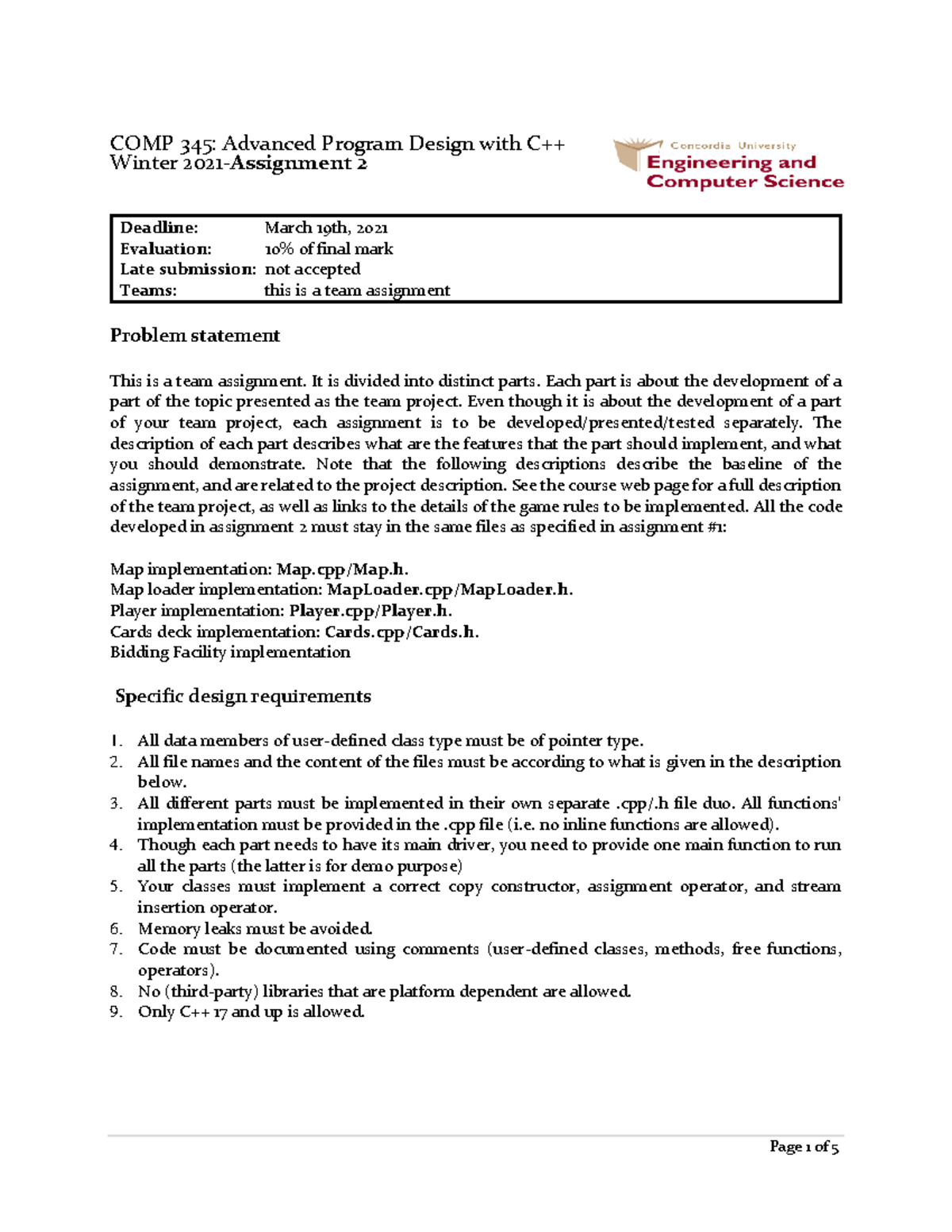 COMP345 W2021 A2 - assignment 2 - COMP 345: Advanced Program Design with C++ Winter 2021 ...