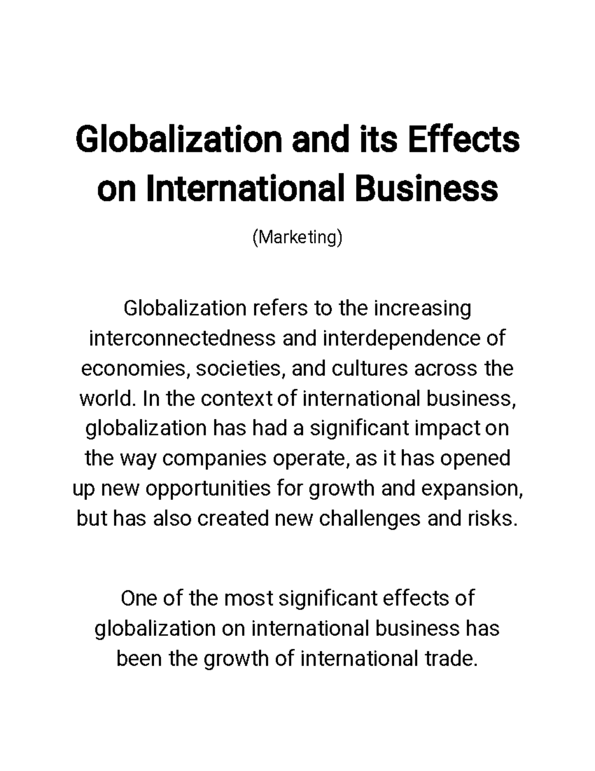 Globalization and its Effects on International Business - Globalization ...