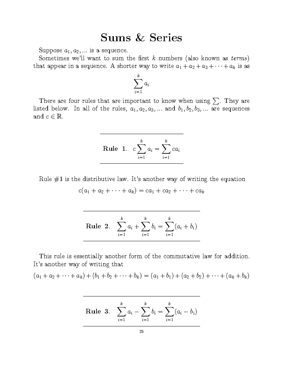1050-text-sas - Sums & Series Suppose a 1 , a 2 , ... is a sequence ...