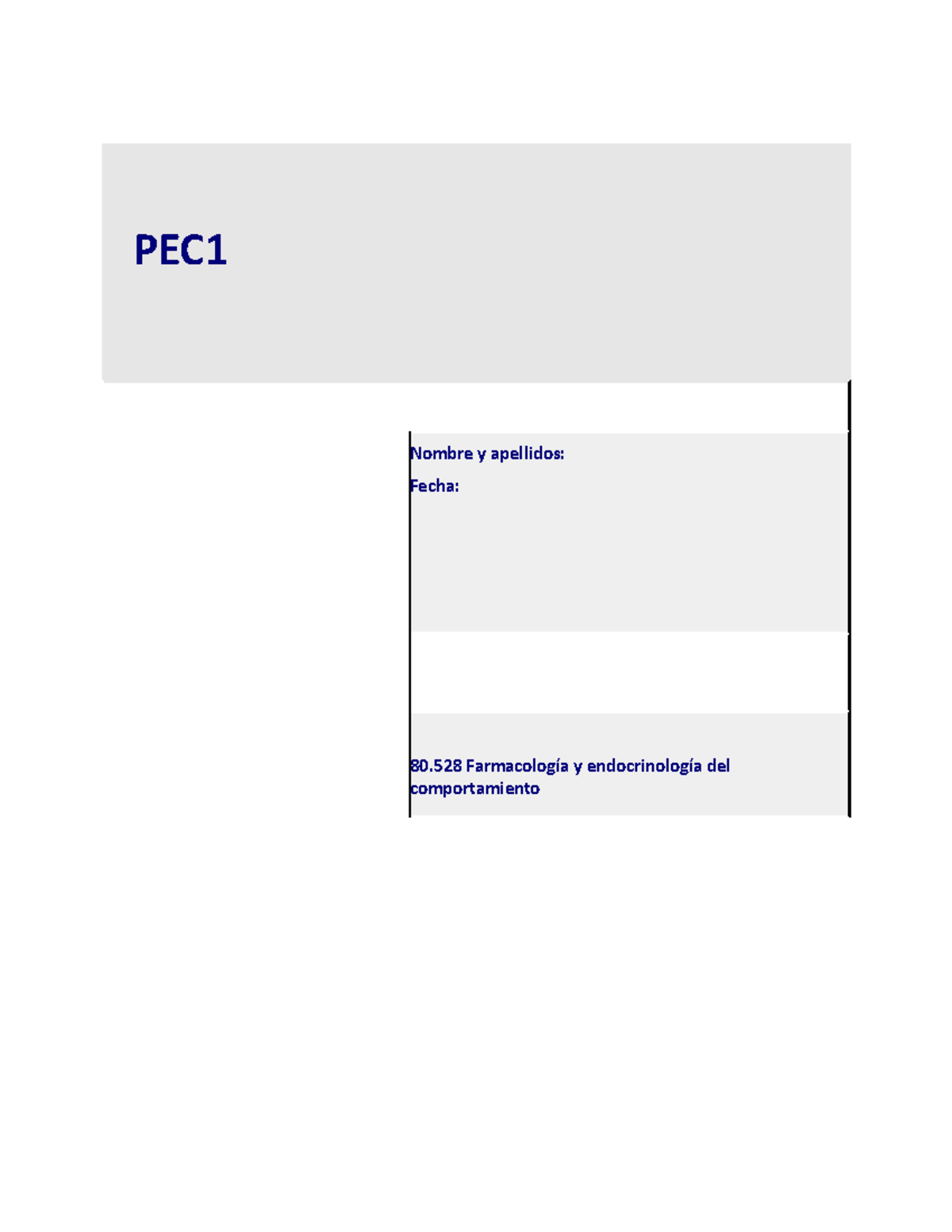 PEC1 enunciados - enunciado de la primera PEC de esta asignatura - PEC Nombre y apellidos: Fecha ...