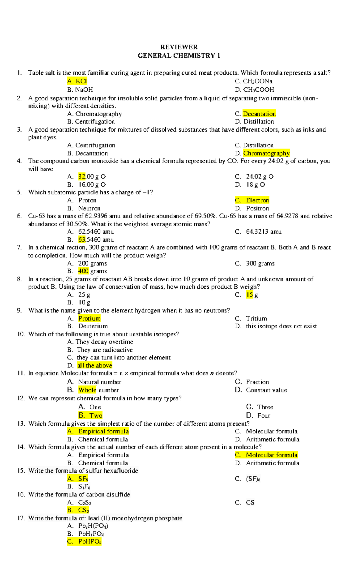 General-Chemistry-Reviewer - REVIEWER GENERAL CHEMISTRY 1 Table salt is ...
