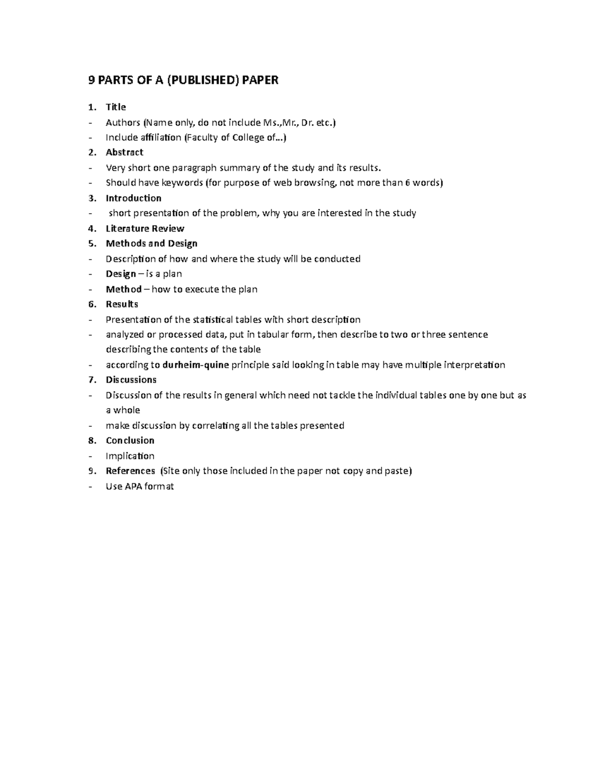 Parts of a Published Paper - 9 PARTS OF A (PUBLISHED) PAPER 1. Title ...