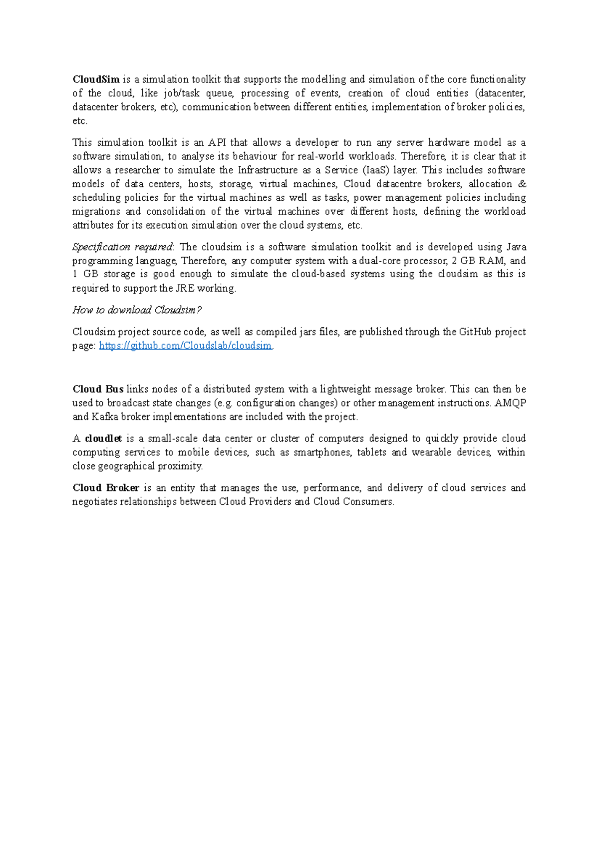 Cloud sim theory - rddr - CloudSim is a simulation toolkit that supports the modelling and - Studocu