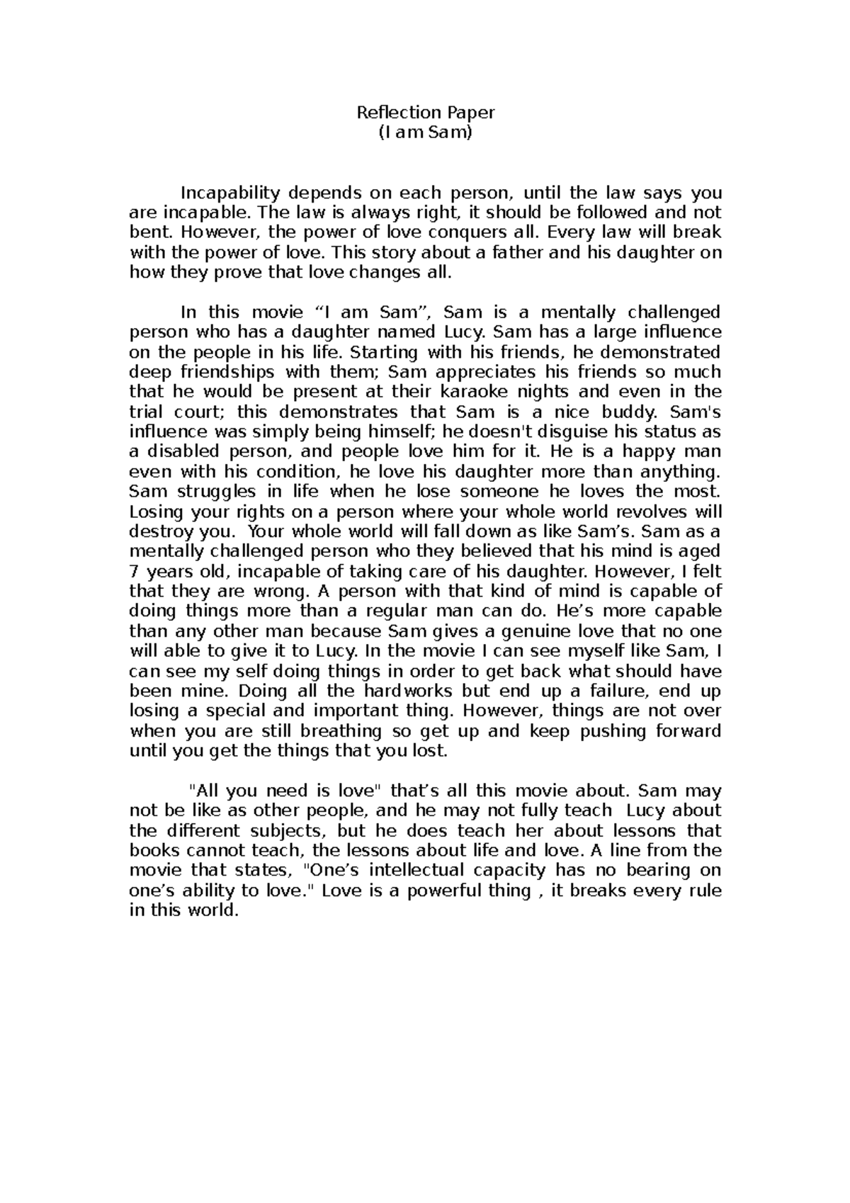Reflection Paper - The law is always right, it should be followed and ...