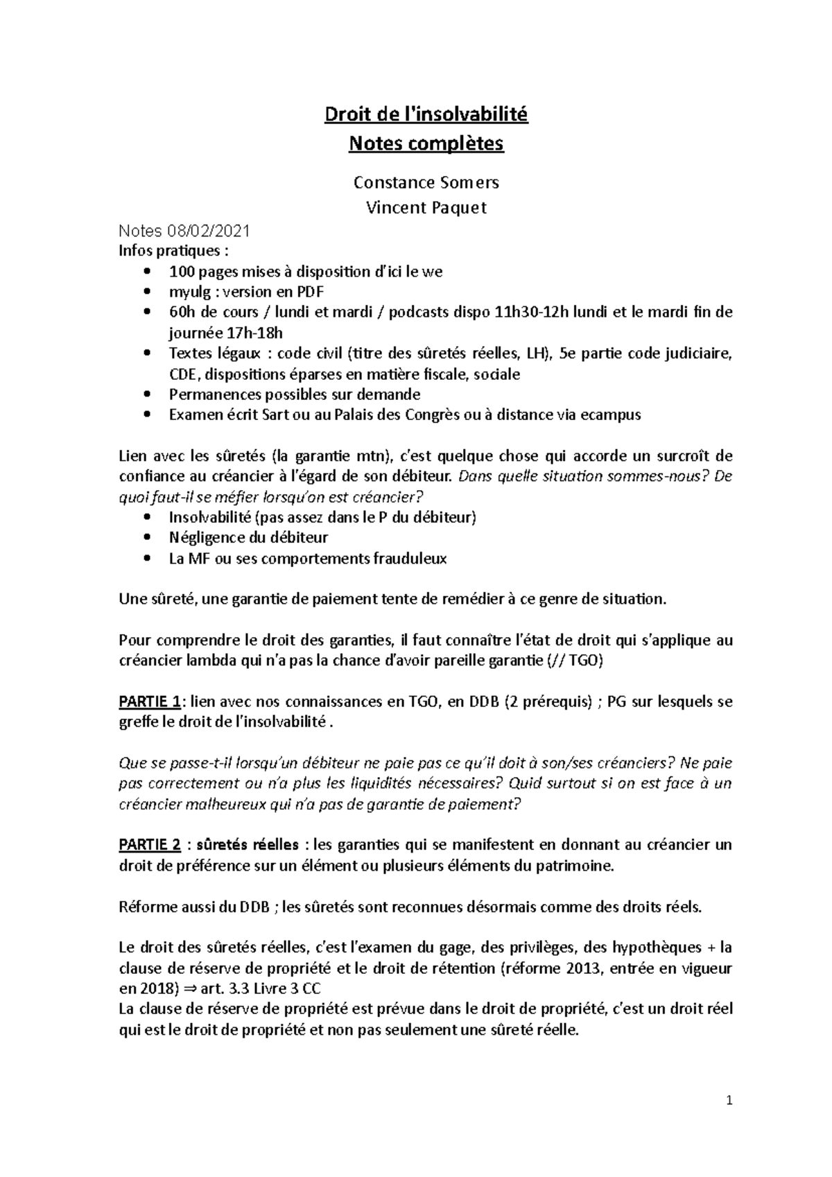 DI - Notes complètes - Droit de l'insolvabilité Notes complètes ...
