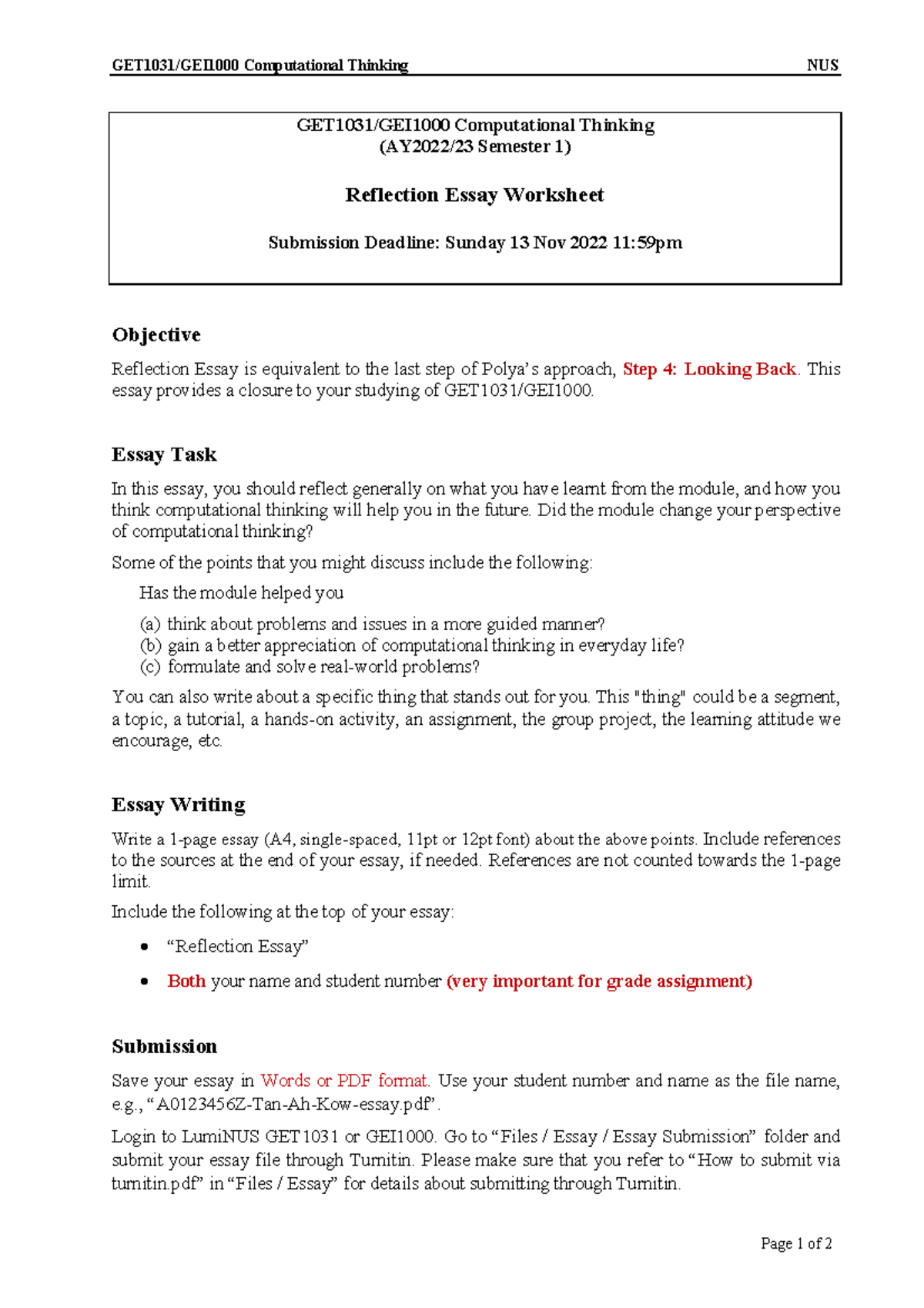 Essay Worksheet Helpful Resources Get1031 Gei1000 Computational Thinking Nus Page 1 Of 2