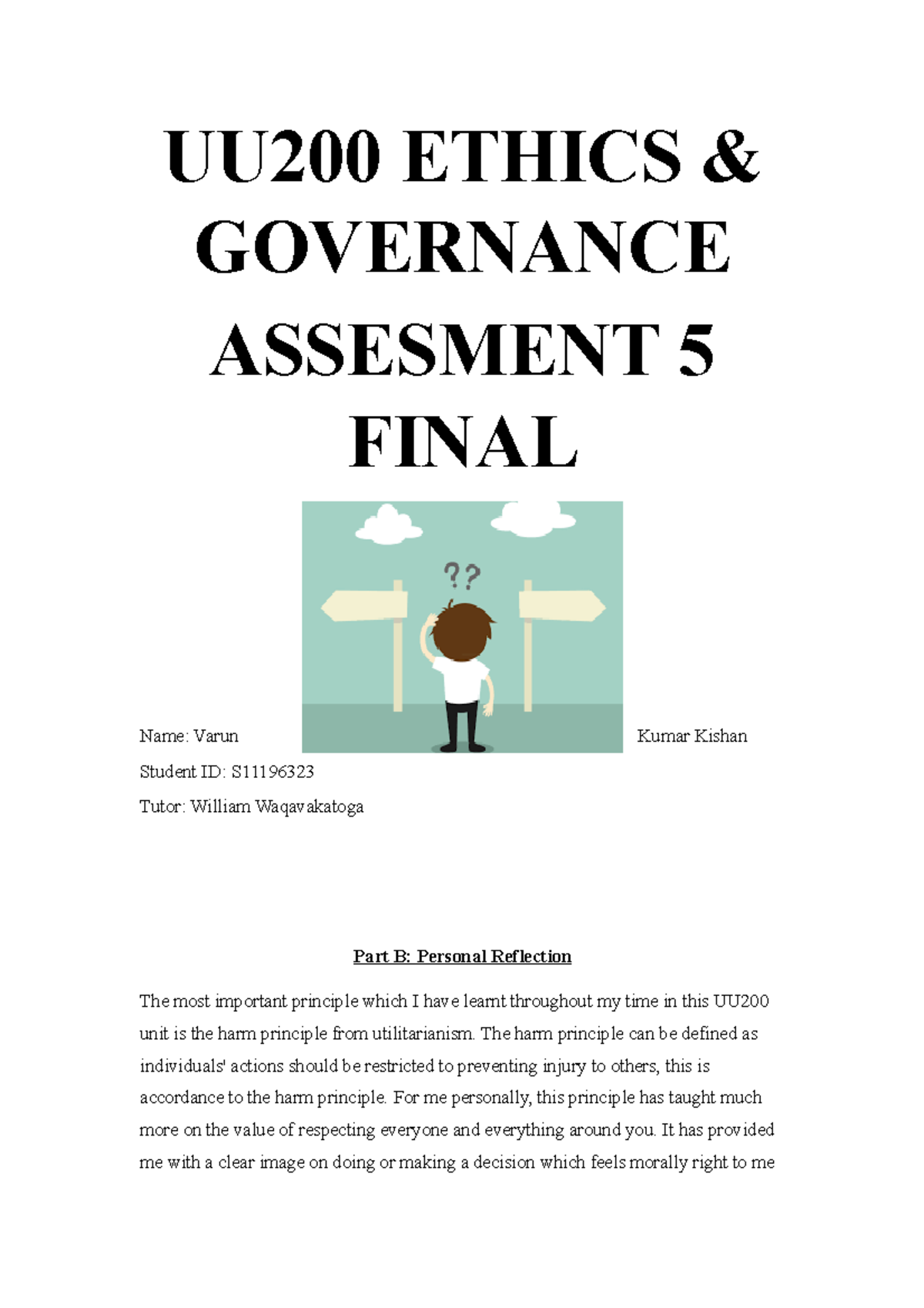 UU200 Part B - assessment part 2 - UU200 ETHICS & GOVERNANCE ASSESMENT ...