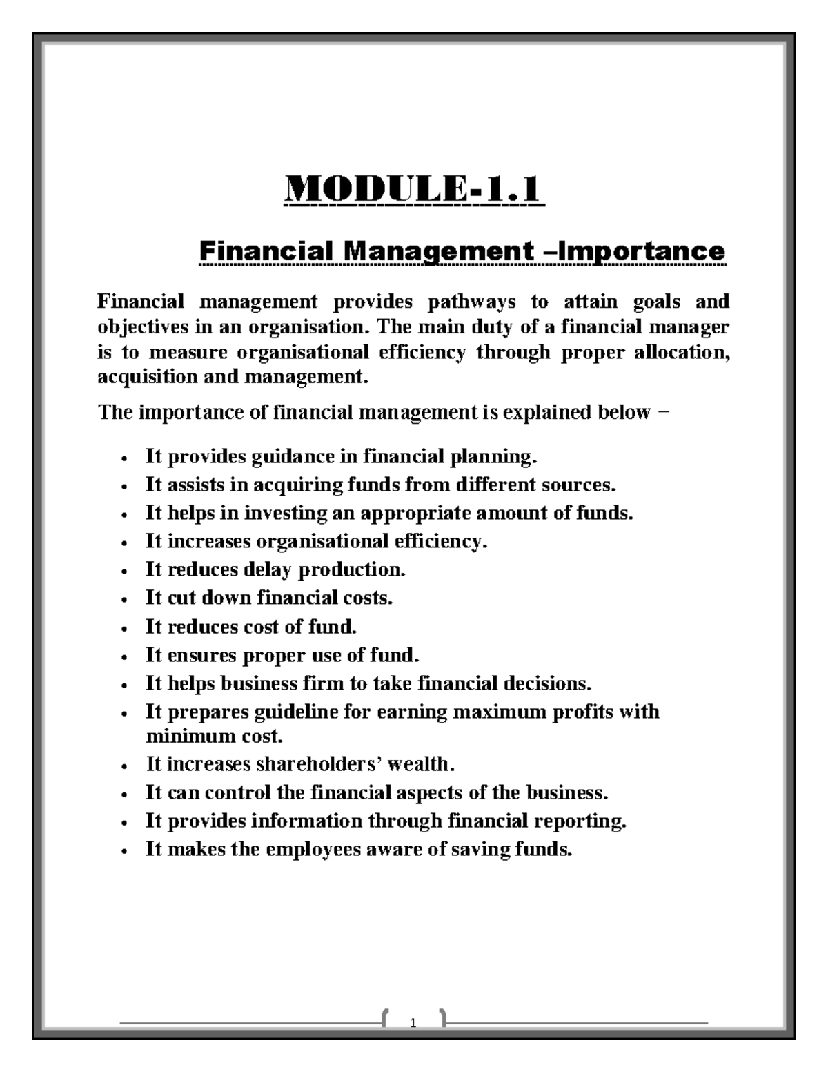 Financial Management –Importance - MODULE-1. Financial Management ...