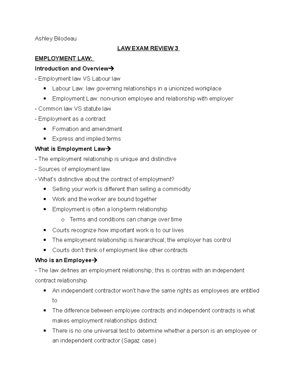 Law Final Exam Review 3 - ... - Ashley Bilodeau LAW EXAM REVIEW 3 ...