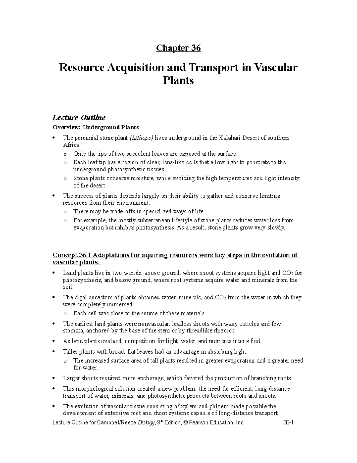 Chapter 36-Resource Acquisition and Tran - o Only the tips of two ...