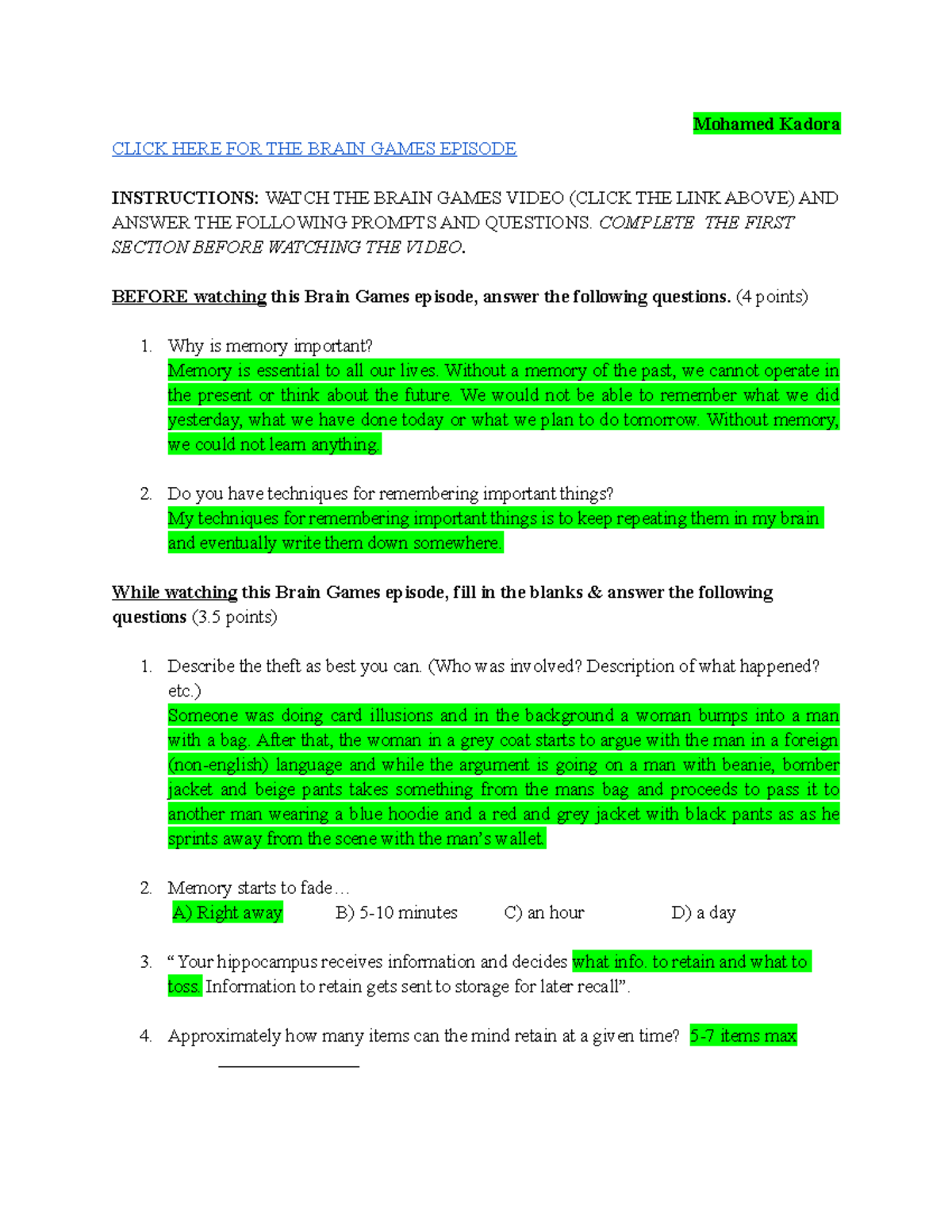 Recitation Activity #3 - Memory - Mohamed Kadora CLICK HERE FOR THE ...