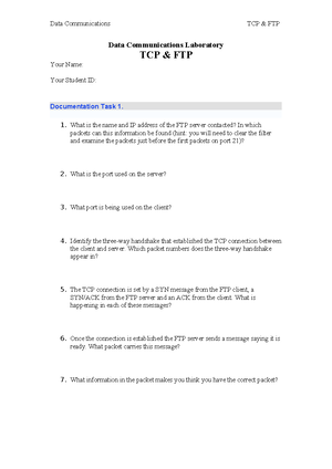 Practical - IP Headers - Documentation Template - Data Communications Laboratory IP Headers Your ...