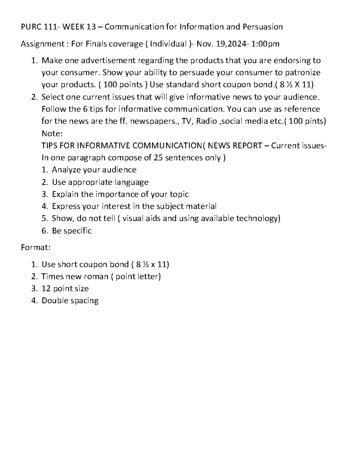 PURC 111 Individual Assignment Finalsj 24 - PURC 111- WEEK 13 ...