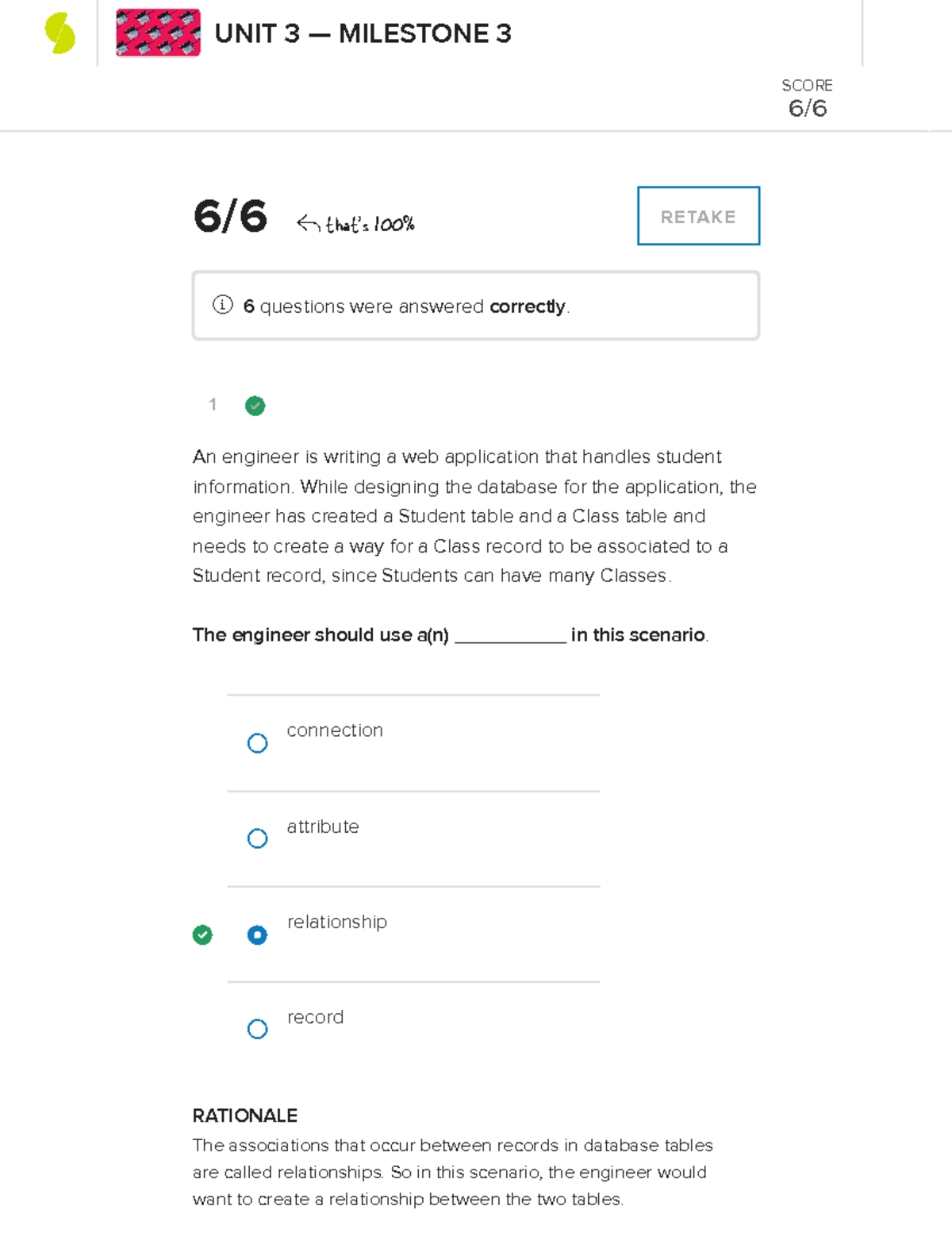 Web Dev Milestone 3 - PRACTISE - 1 6/6 that's 100% RETAKE 6 questions ...