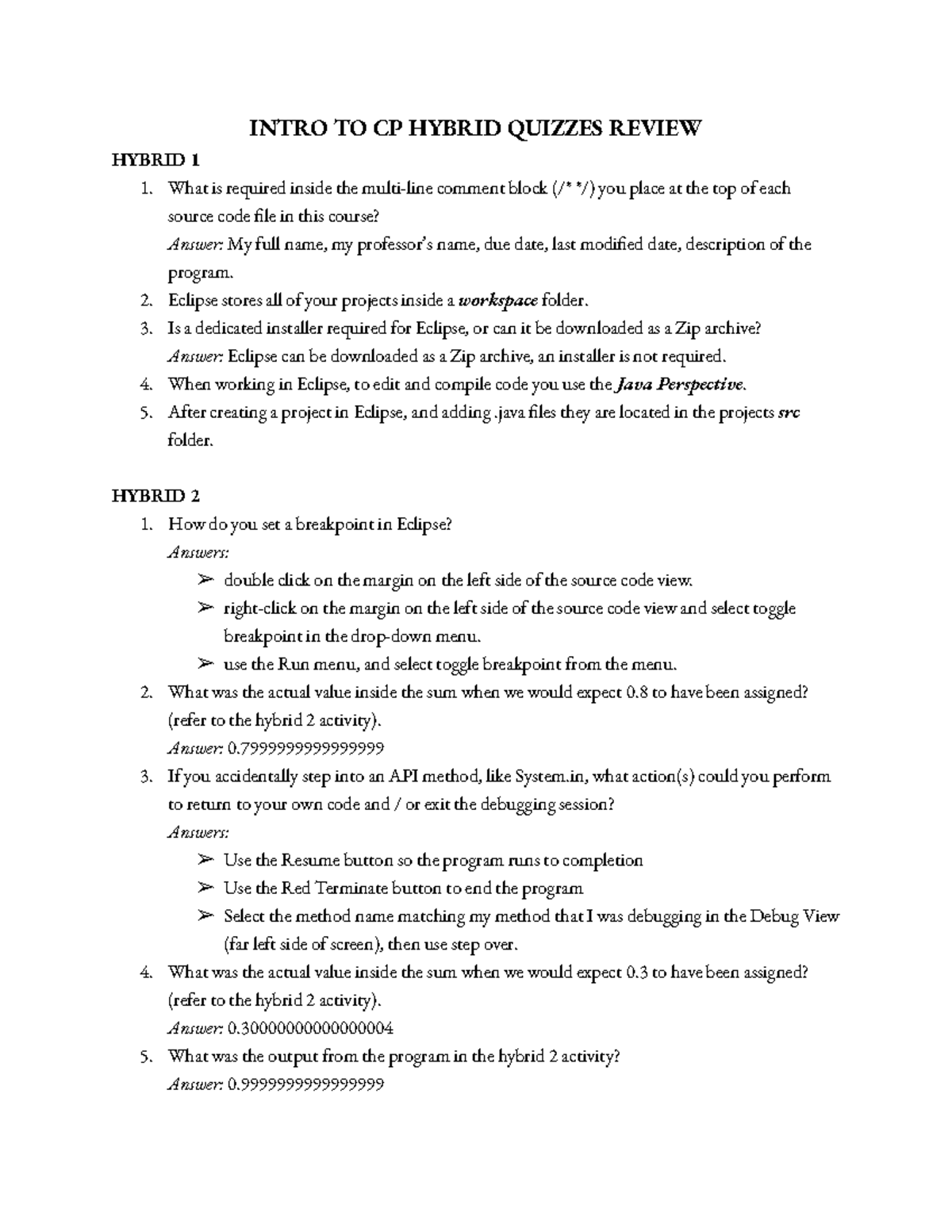 Intro TO CP Hybrid Quizzes 1-6 Plus Extra Questions - INTRO TO CP HYBRID QUIZZES REVIEW HYBRID 1 ...