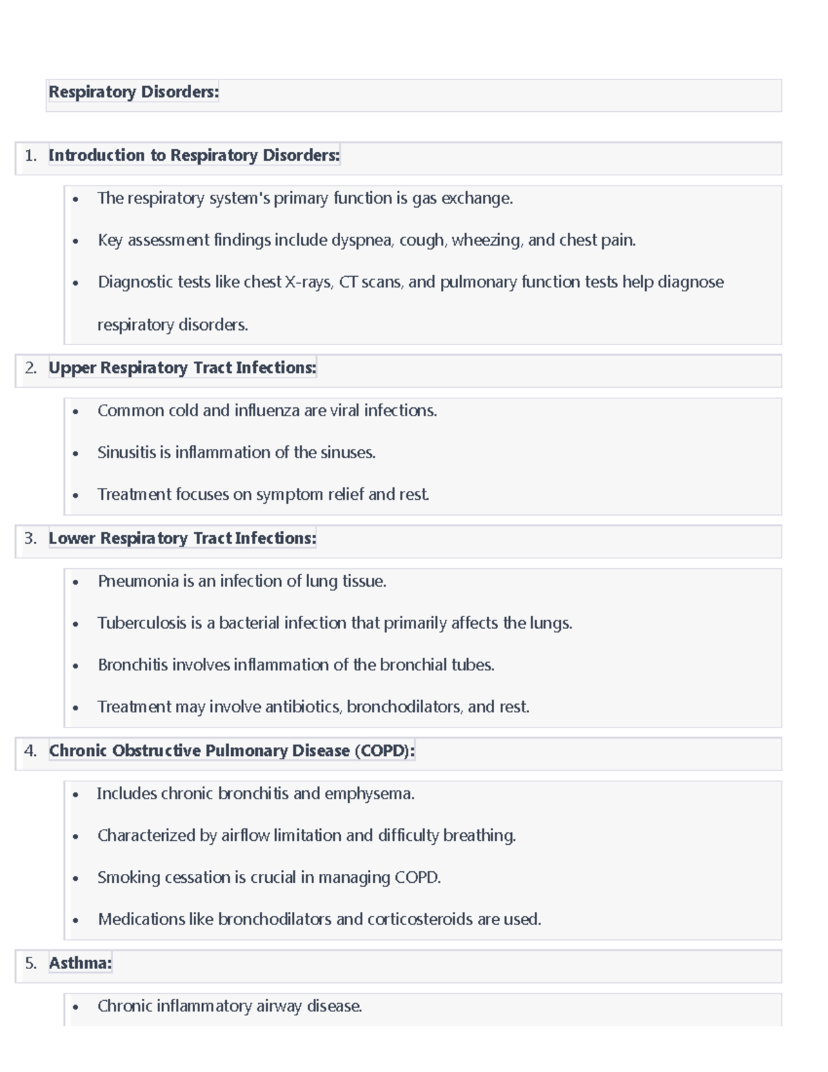 Respiratory Disorders - Introduction to Respiratory Disorders: • The ...
