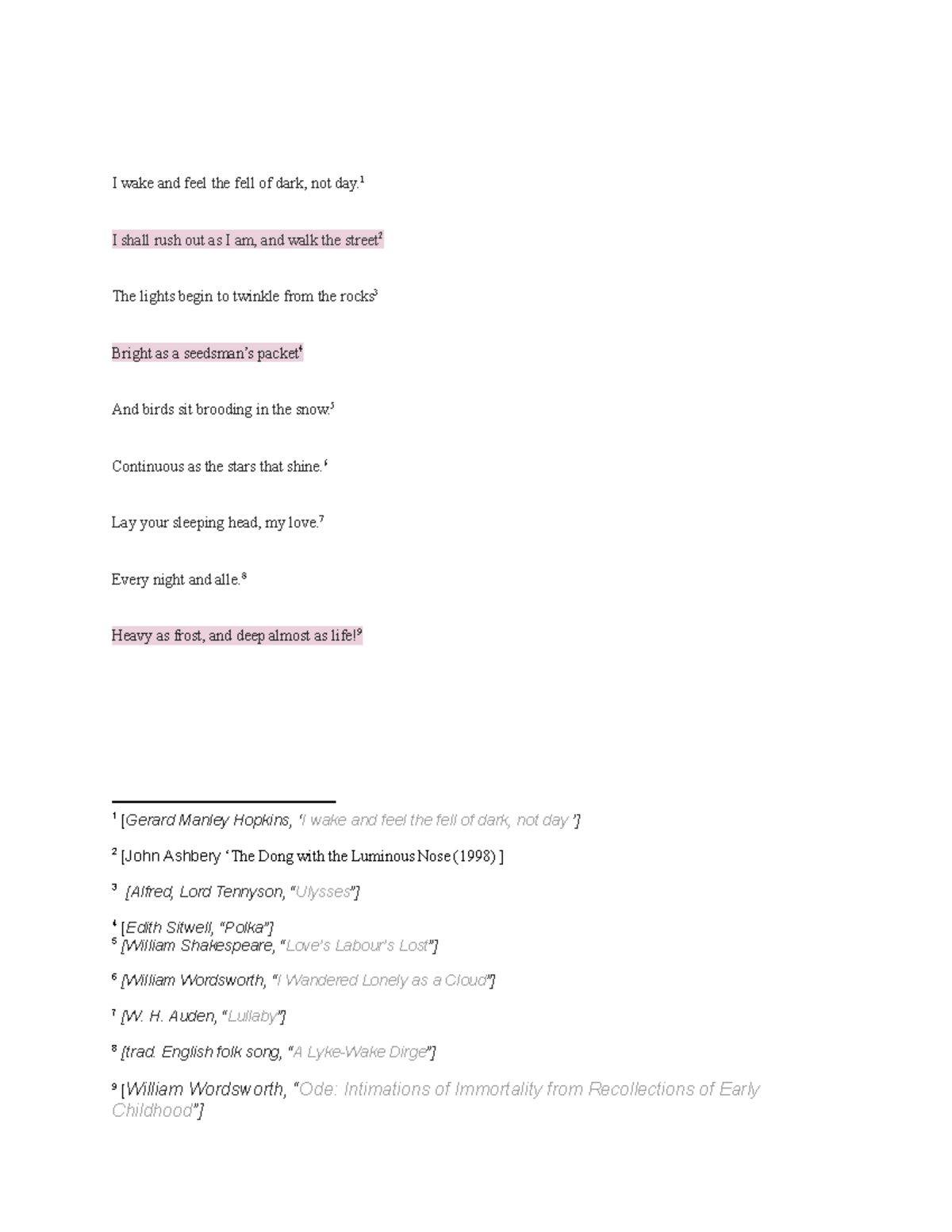 2 Revised Poems- Cento Poem - I wake and feel the fell of dark, not day ...