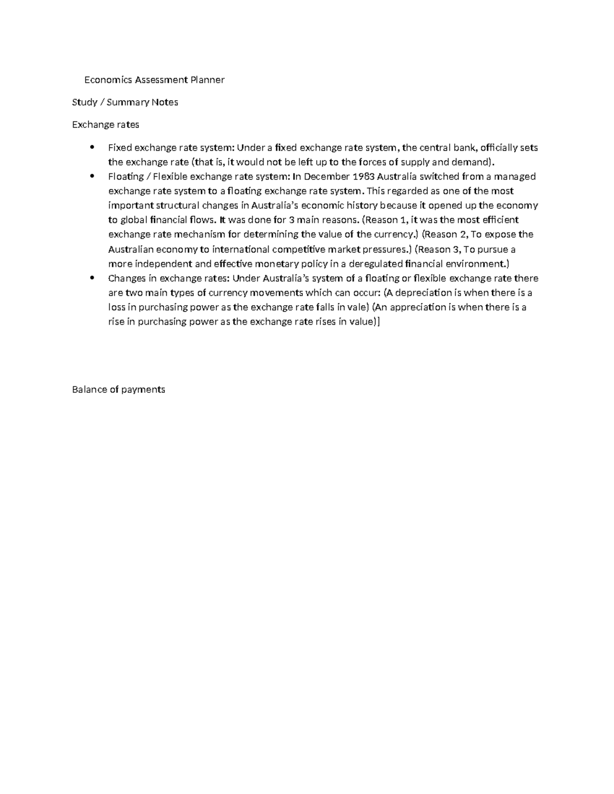 Economics Assessment Planner - Floating / Flexible exchange rate system ...