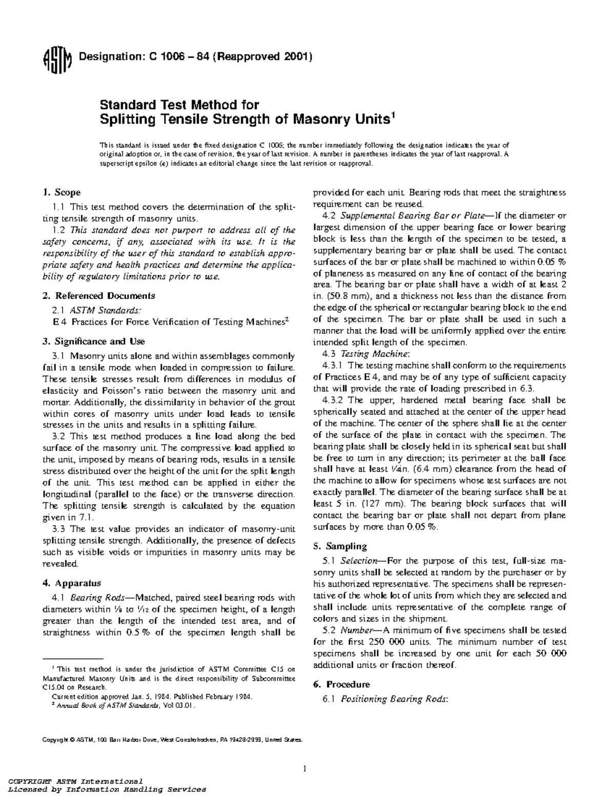Astm-c1006 Traccion Indirecta - Designation: C 1006 – 84 (Reapproved ...