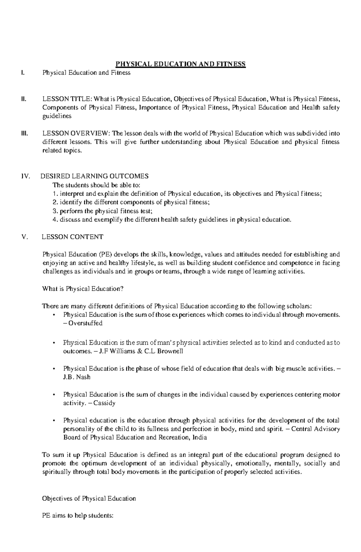 Physical Education and Fitness Module - PHYSICAL EDUCATION AND FITNESS ...