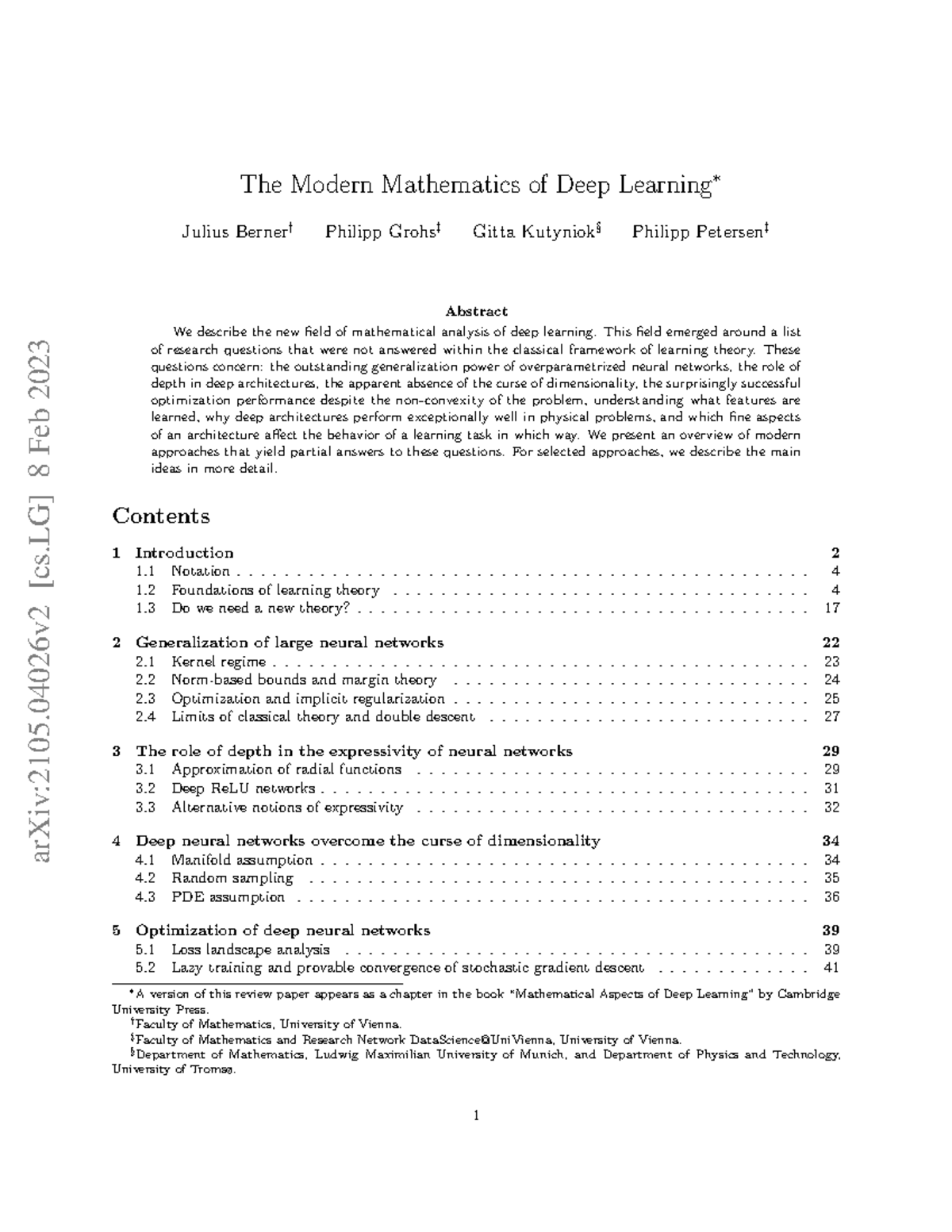2105 - The Modern Mathematics of Deep Learning ∗ Julius Berner† Philipp ...